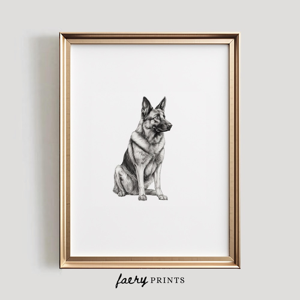 Whitepeak Art German Shepherd Print | Alsatian Dog Sketch | Wall Art ...