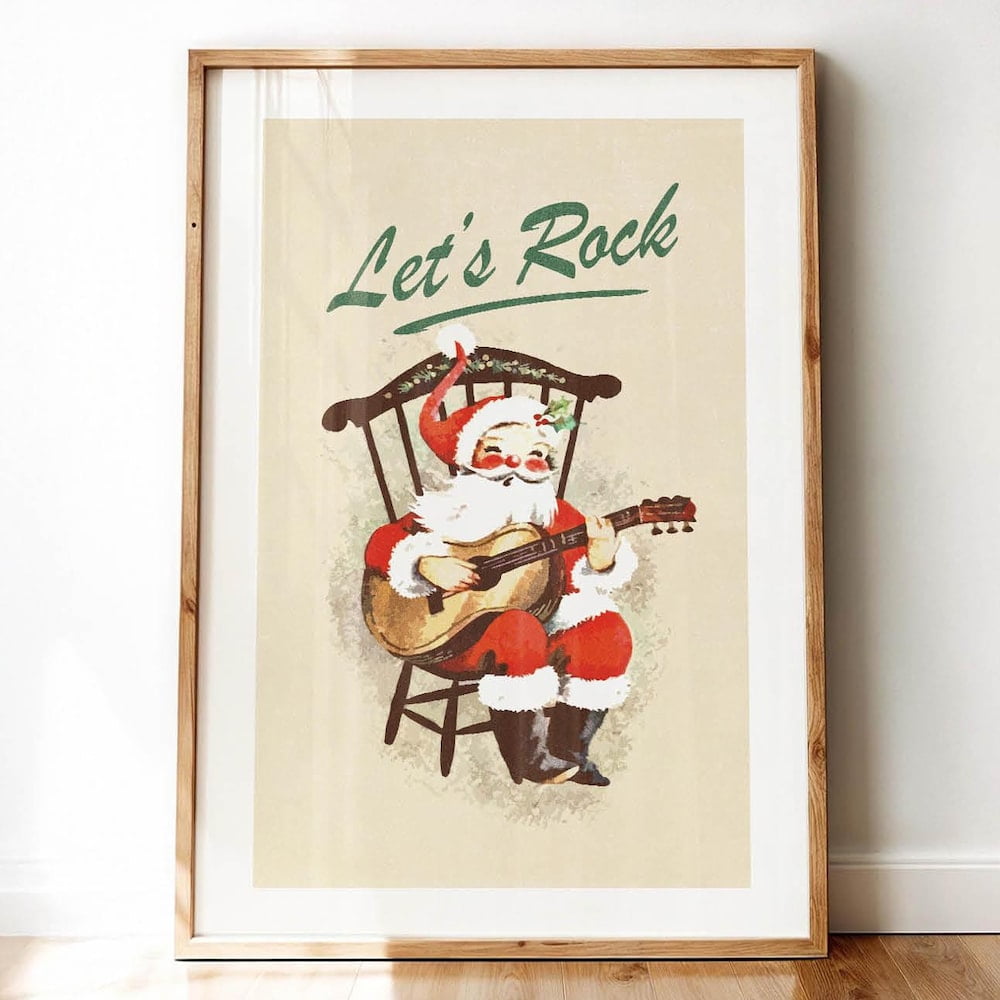 Whitepeak Art Let'S Music Print: Retro Xmas Art Musicing Santa Poster ...