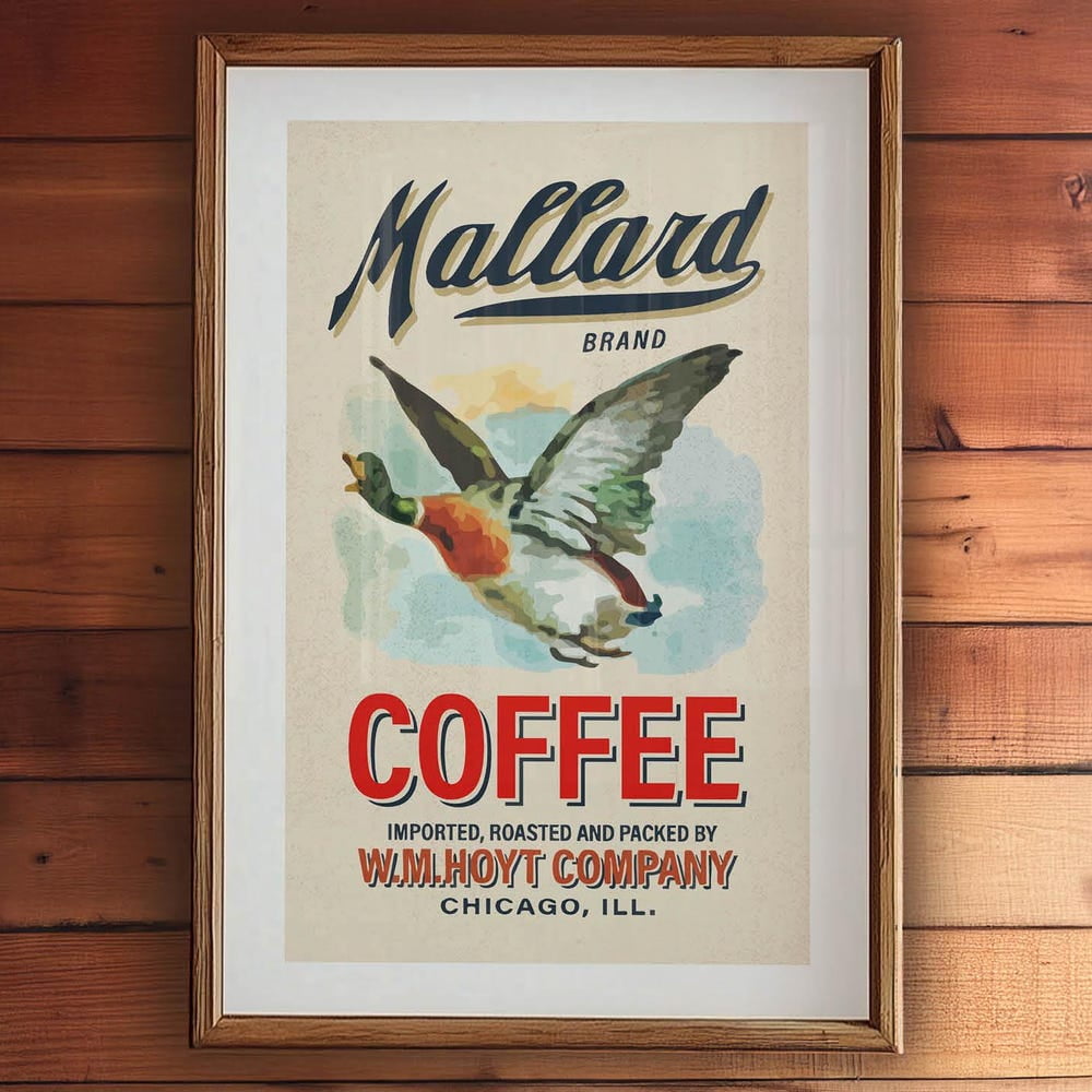 Whitepeak Art Mallard Coffee Label Print Retro Coffee Tin Poster Rustic ...