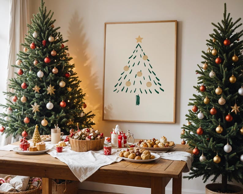 Whitepeak Art Minimalist Xmas Tree Wall Art, Neutral Holiday Print ...