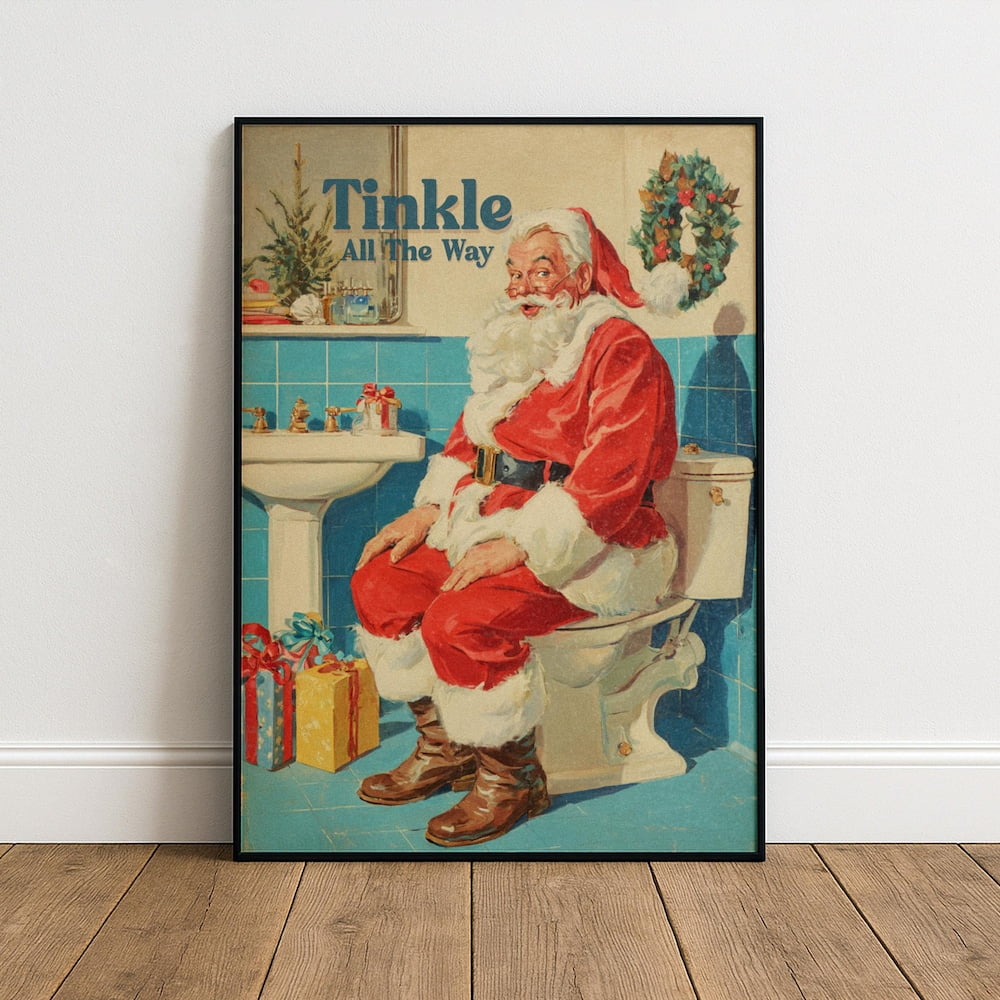Whitepeak Art Santa Bathroom Poster - Retro Xmas Wall Art For Guest Tet ...