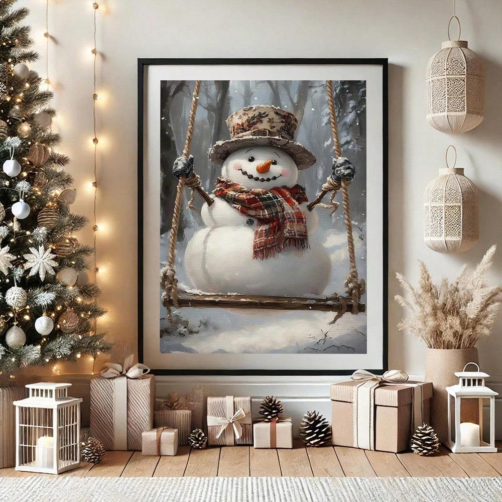 Whitepeak Art Snowman On A Swing | , Cheeky Snowman Having Fun | Xmas ...