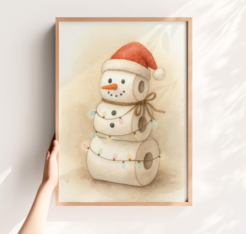 Whitepeak Art Tet Paper Snowman Xmas Print, Bathroom Decor, Cute ...