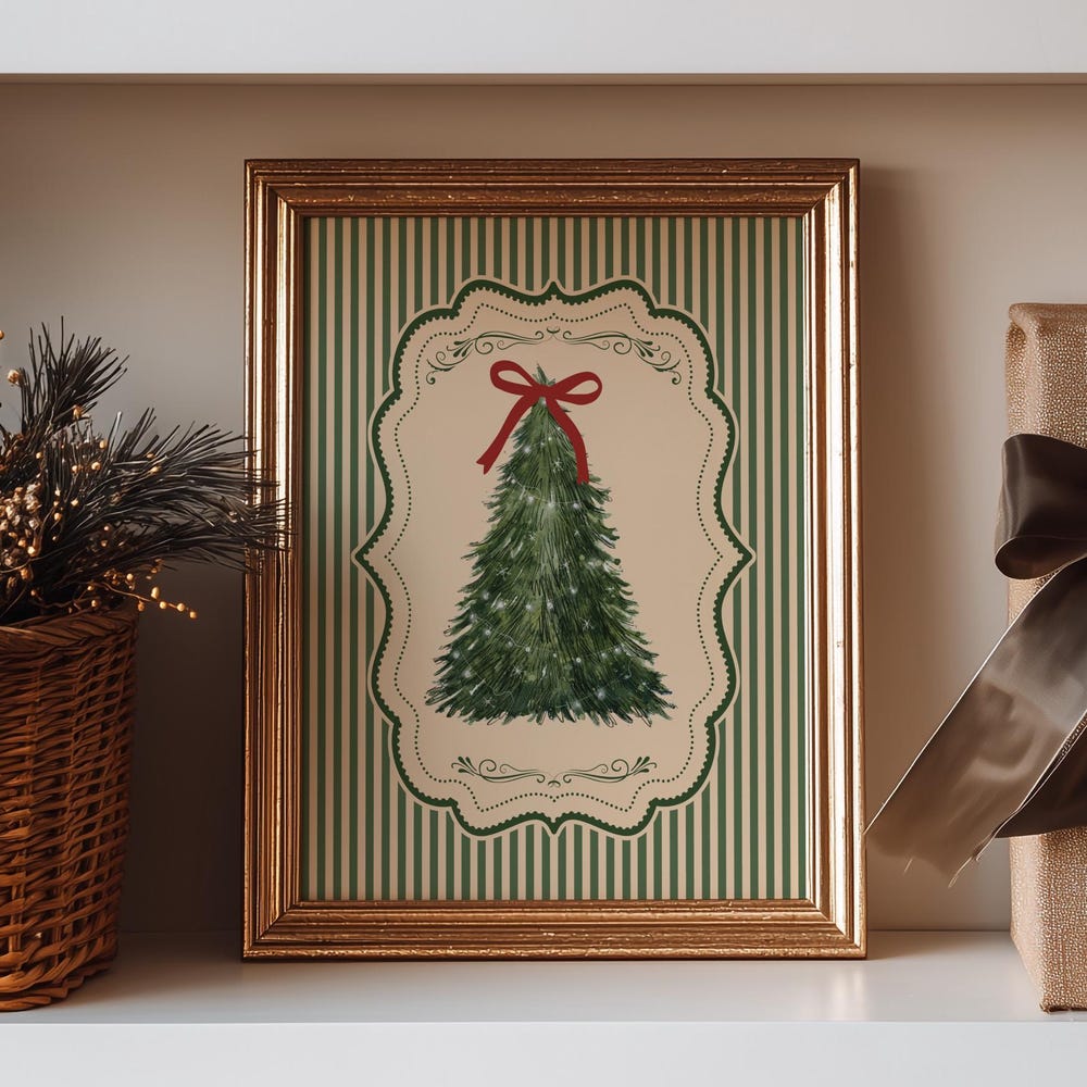 Whitepeak Art Traditional Xmas Tree Print, Vintage Holiday Wall Art ...