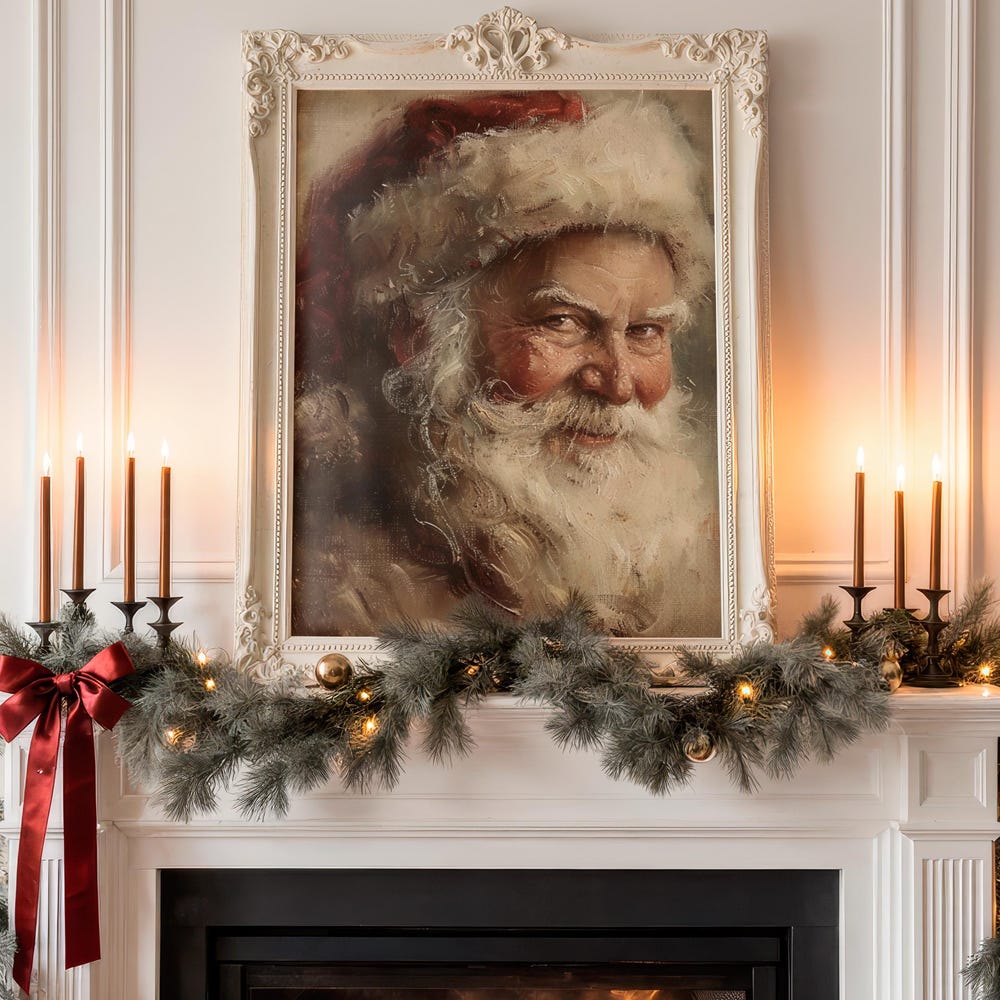 Whitepeak Art Vintage Santa Portrait Wall Art, Xmas Art, Neutral Rustic ...