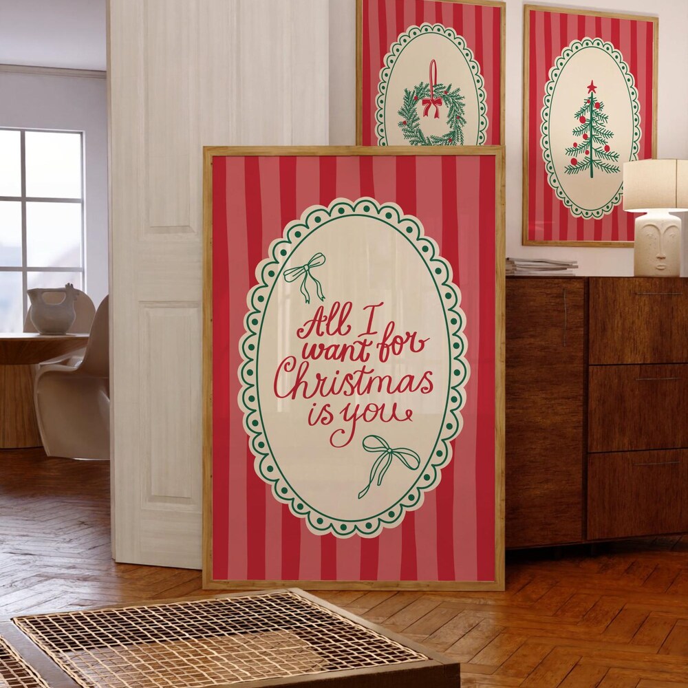 Whitepeak Art Vintage Xmas Wall Art Whimsical Merry Xmas Print Trendy ...