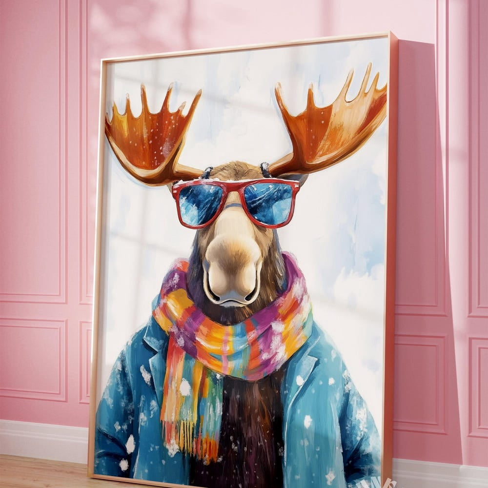 Whitepeak Art Winter Print, Xmas Animal Wall Art, Fashion Moose Art ...