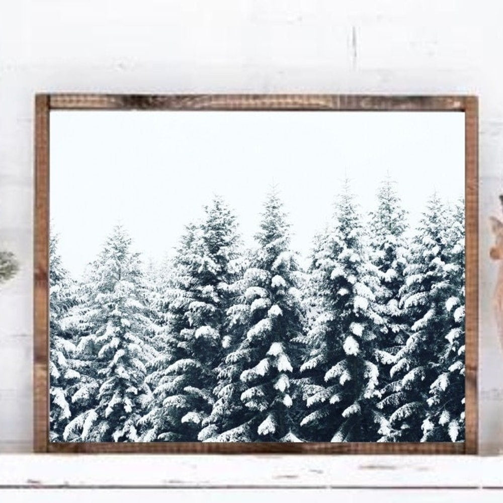 Whitepeak Art Winter Wall Art, Pine Trees Wall Art, Snowy Trees Art ...