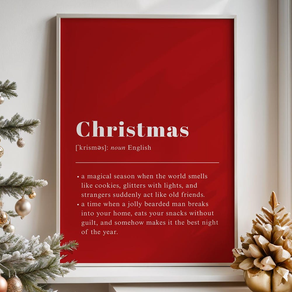 Whitepeak Art Xmas Definition Wall Art, Holiday Poster, Red Xmas ...