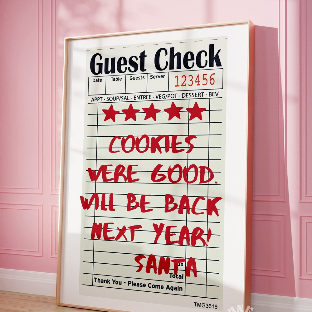 Whitepeak Art Xmas Guest Check Print, Santa 5 Star Rating On Cookies ...