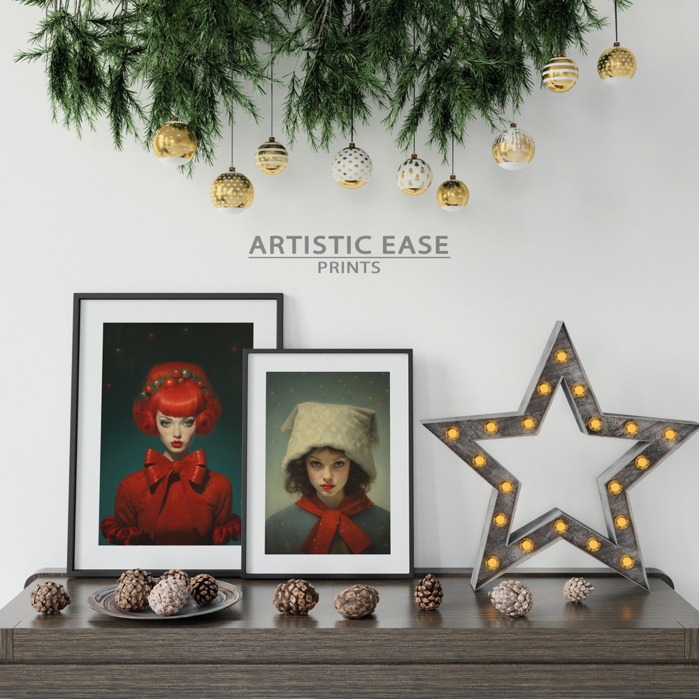 Whitepeak Art Xmas Wall Art Set Of 2, Woman Portrait Print, Able Xmas ...