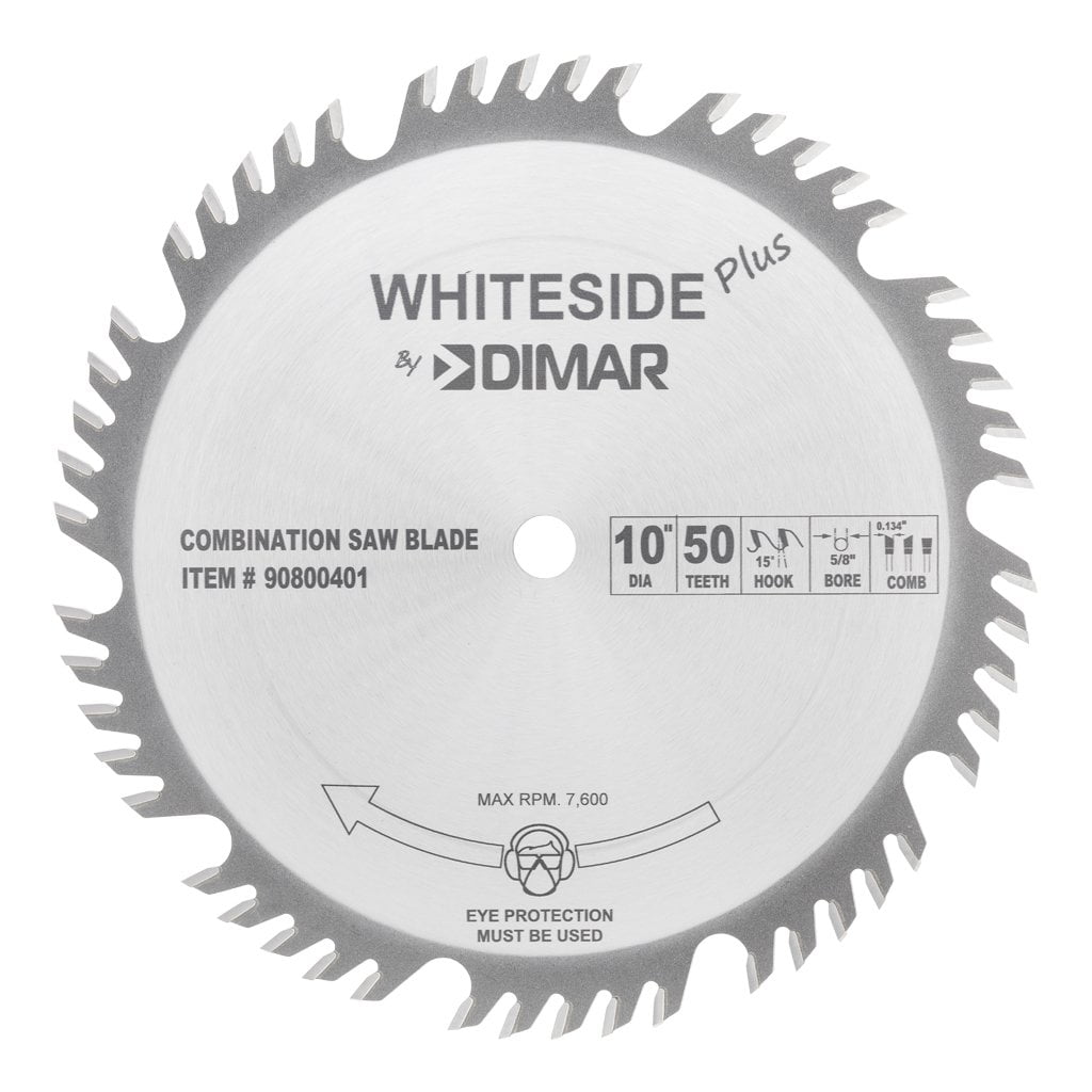 Whiteside Dimar Combination WoodworkingTable Saw Blade 10"OD, 50T, 5/8 ...