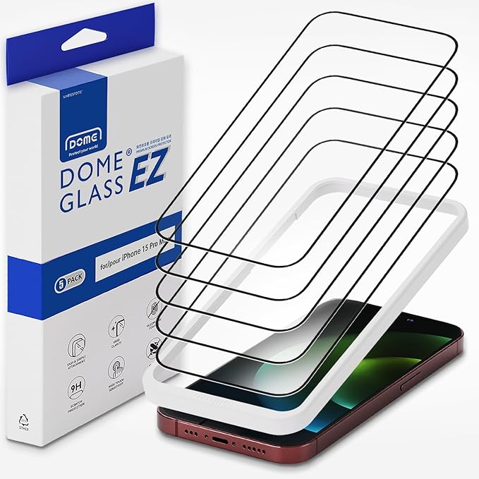 [Whitestone] 5PACK - iPhone 15 Pro Max Screen Protector [EZ Glass] Full ...