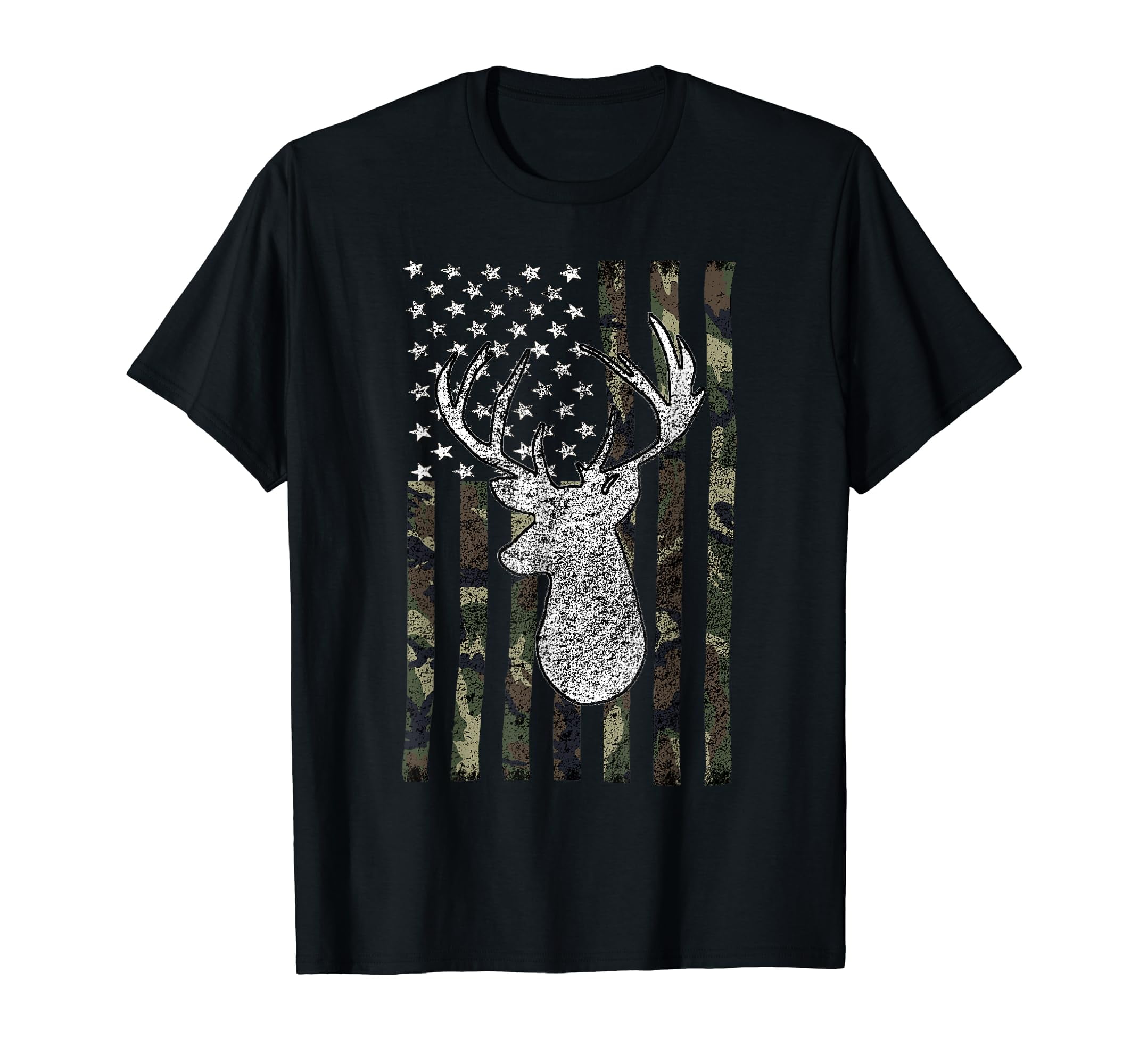 Whitetail Buck Deer Hunting American Camouflage USA Flag Short Sleeve T ...