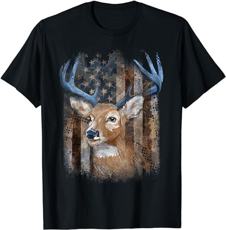 Whitetail Buck Deer Hunting American Flag Buck Hunting T-Shirt ...