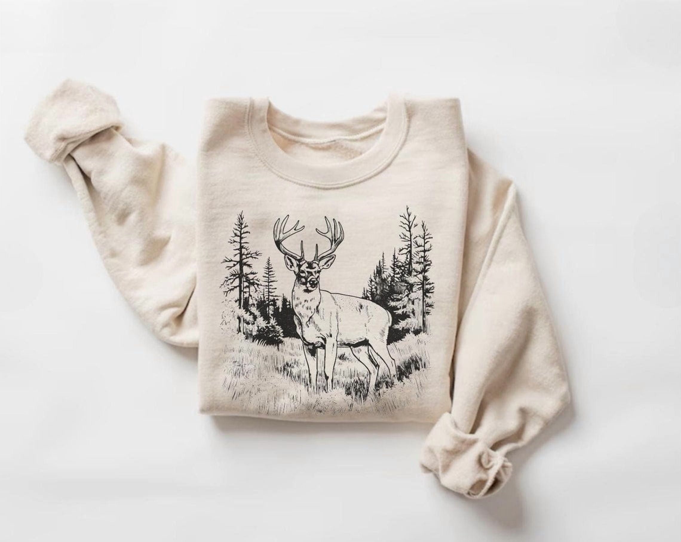 Whitetail Buck Scene Sweatshirt, Rustic Deer Hunting Sweater, Nature ...