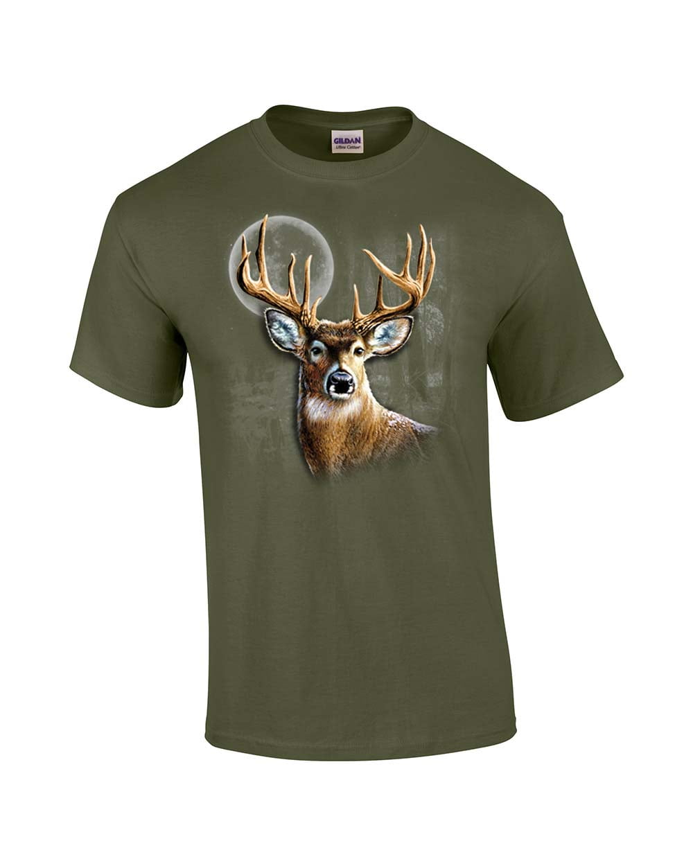 Whitetail Deer in Wilderness Adult Short Sleeve T-shirt-Military-XL ...