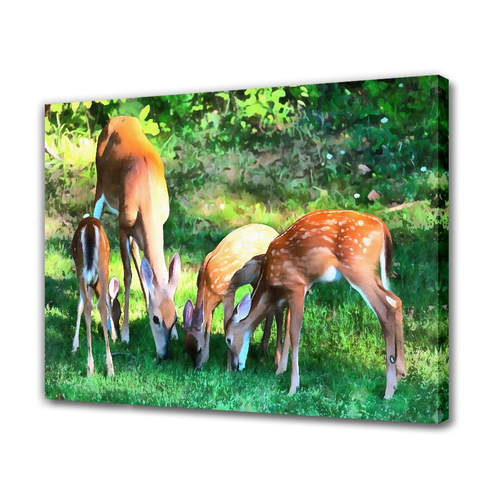 Whitetail Doe And Three Fawns That Are Eating Together Poster ...