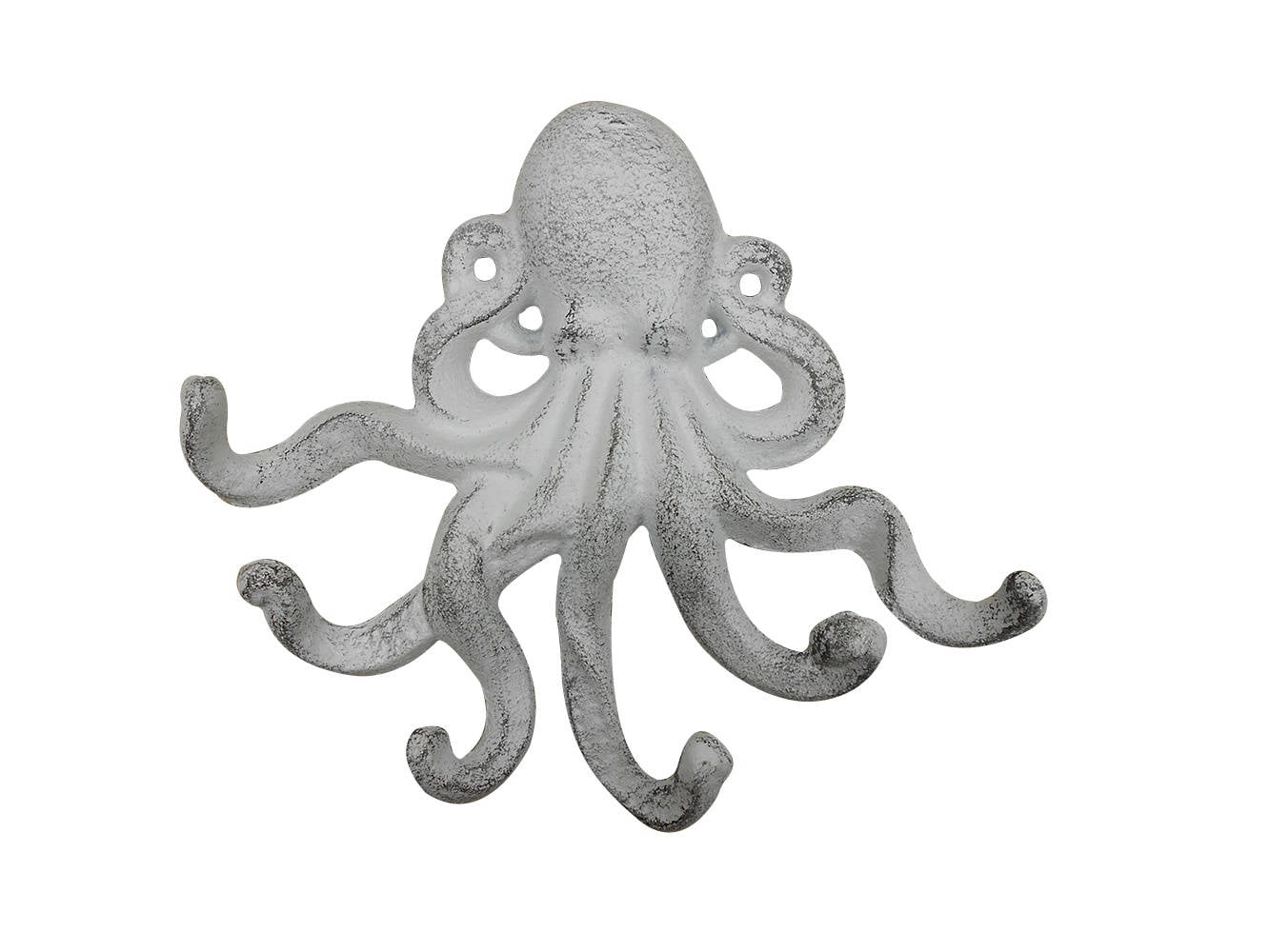 Whitewashed Cast Iron Decorative Wall Mounted Octopus with Six Hooks 7 ...