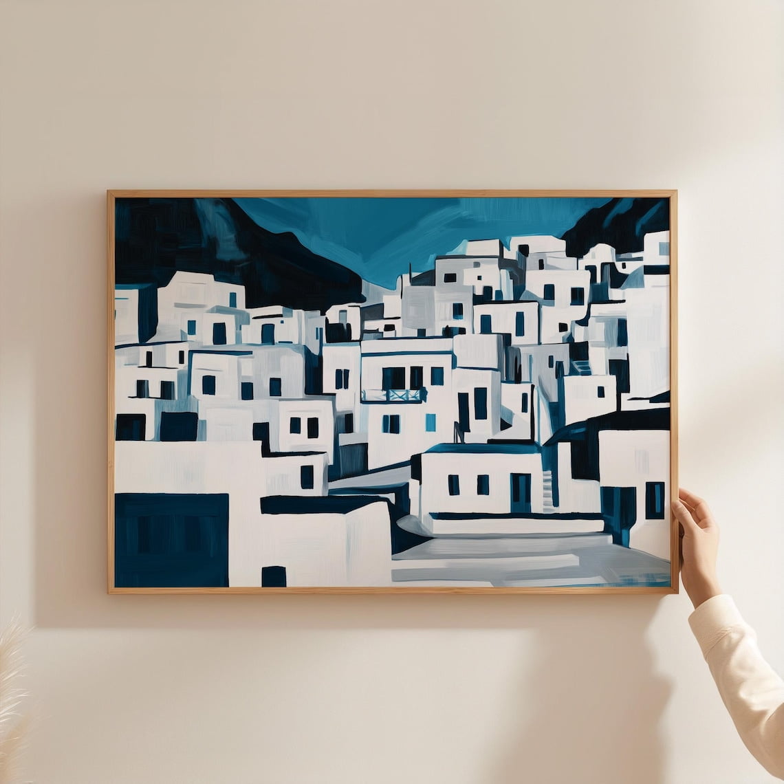 Whitewashed Greek Village Art, Minimalist Cycladic Architecture Print ...