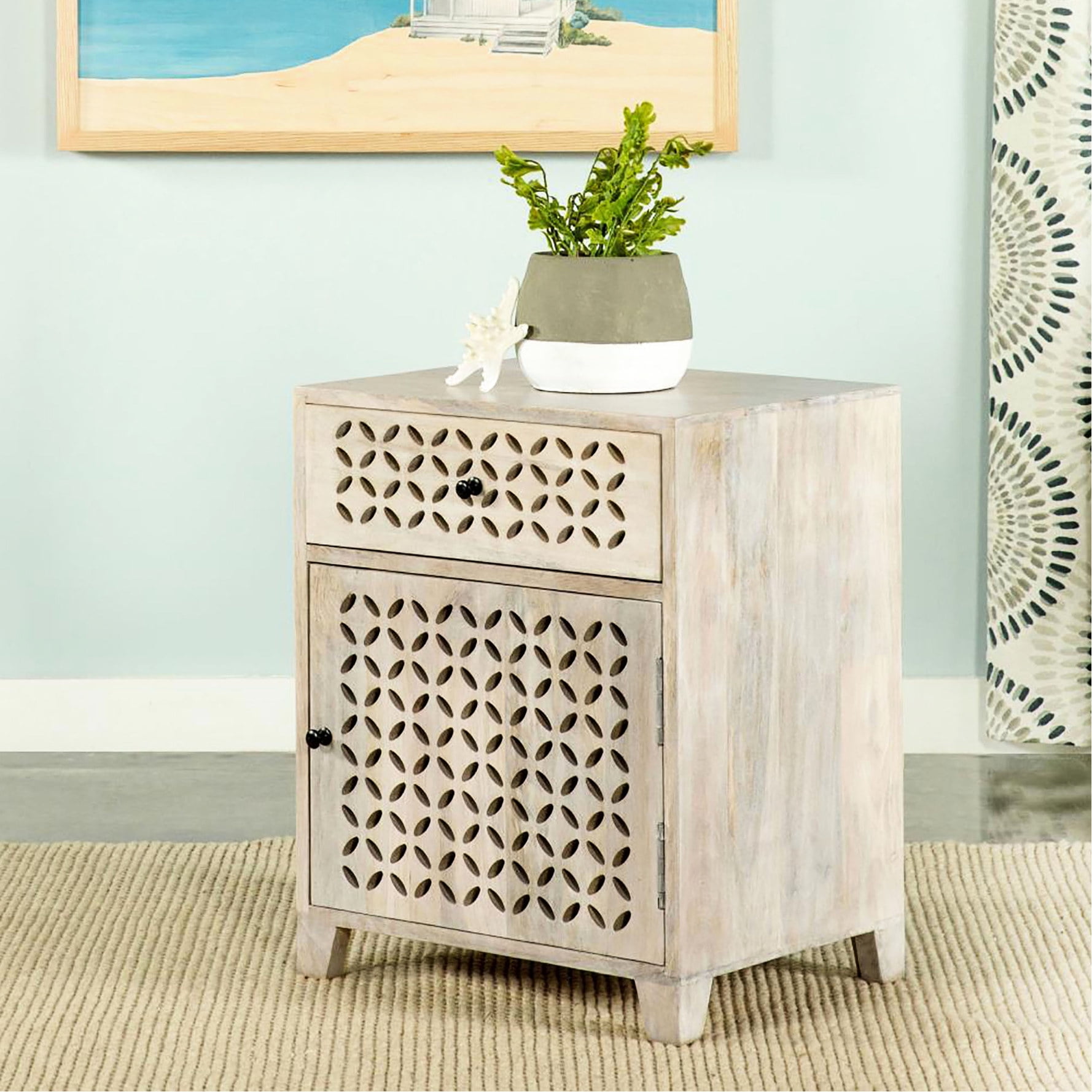 Whitewashed Mango Wood - Diamond Lattice Cutouts for Aesthetic Appeal ...