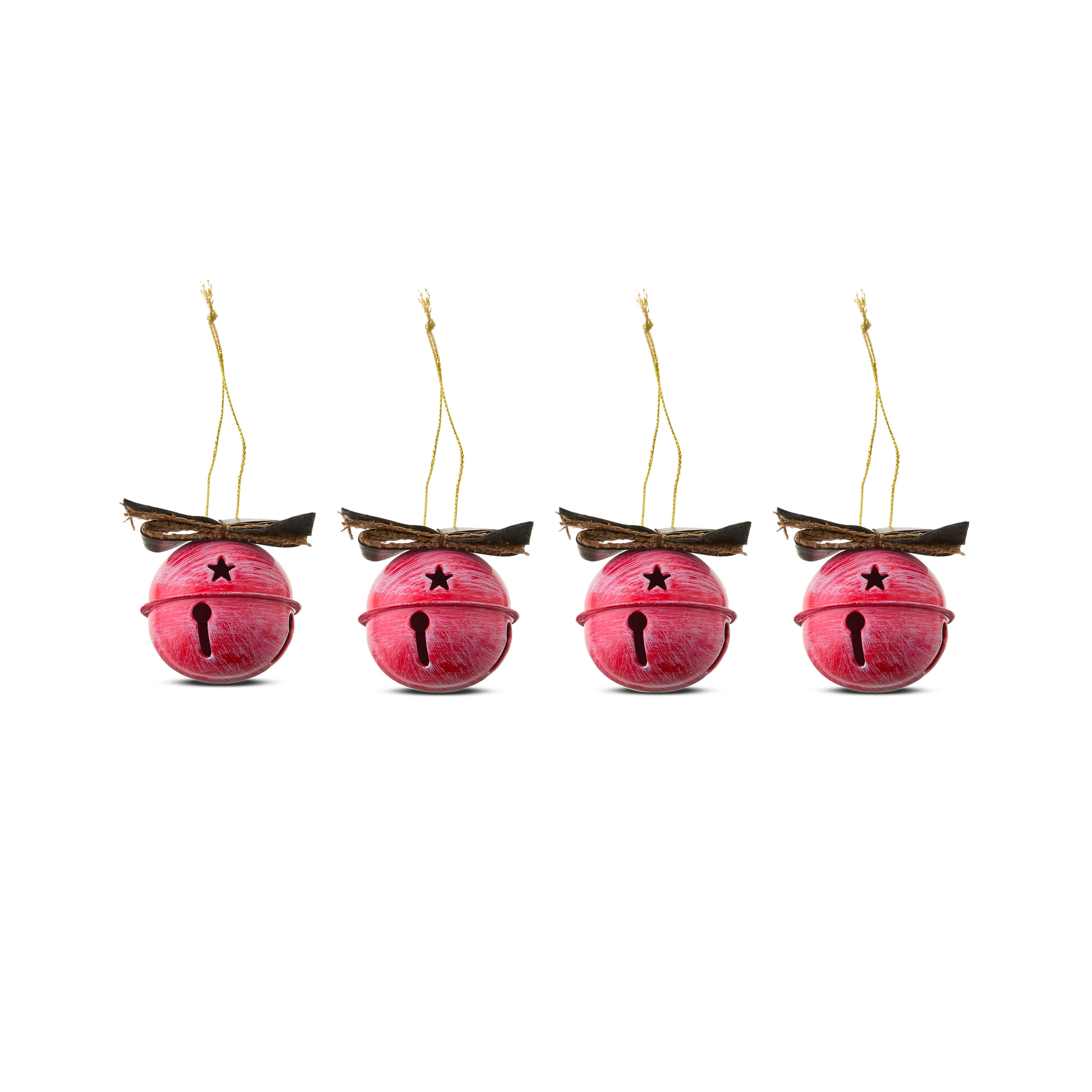 Whitewashed Red Jingle Bell Mini Ornament, 1.5 in, 4 Count, by Holiday ...
