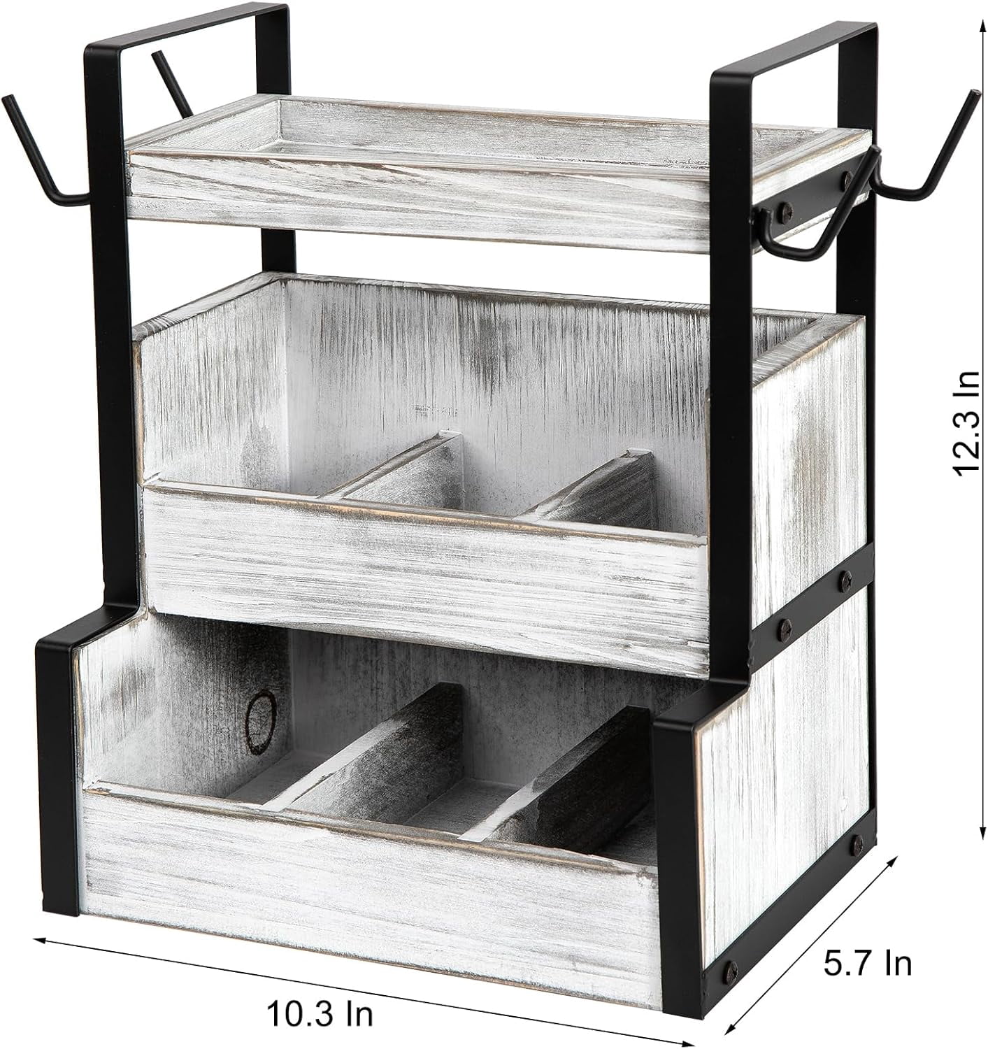 Whitewashed Wooden Countertop Teabag Teacup Storage Stand 3 Tier Tea ...