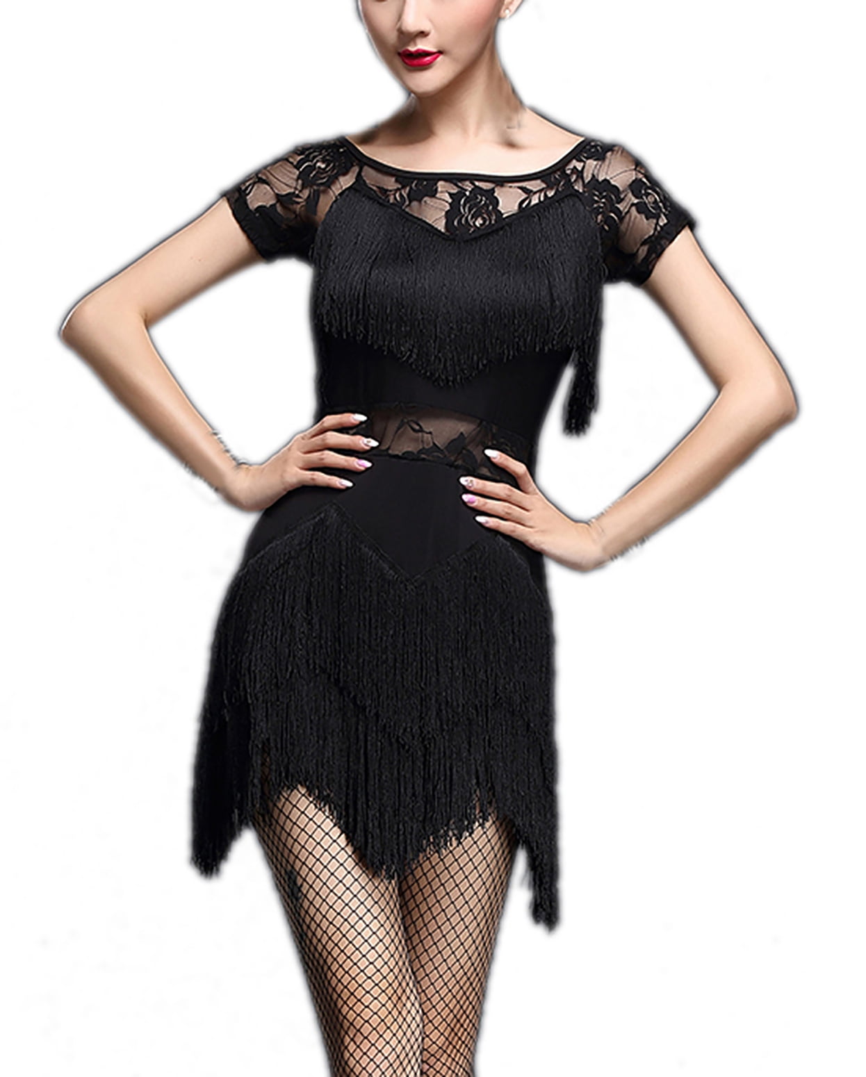Whitewed Fringe Lace 1920 Flapper Dancers Outfit Dance Wear Black with ...