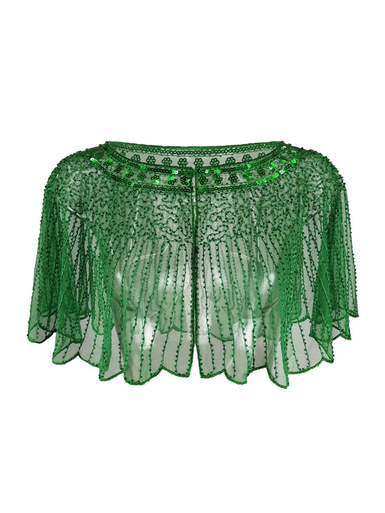 Whitewed Glamour Sheer Sequins 20's Shoulder Shawl Coverup Cape ...