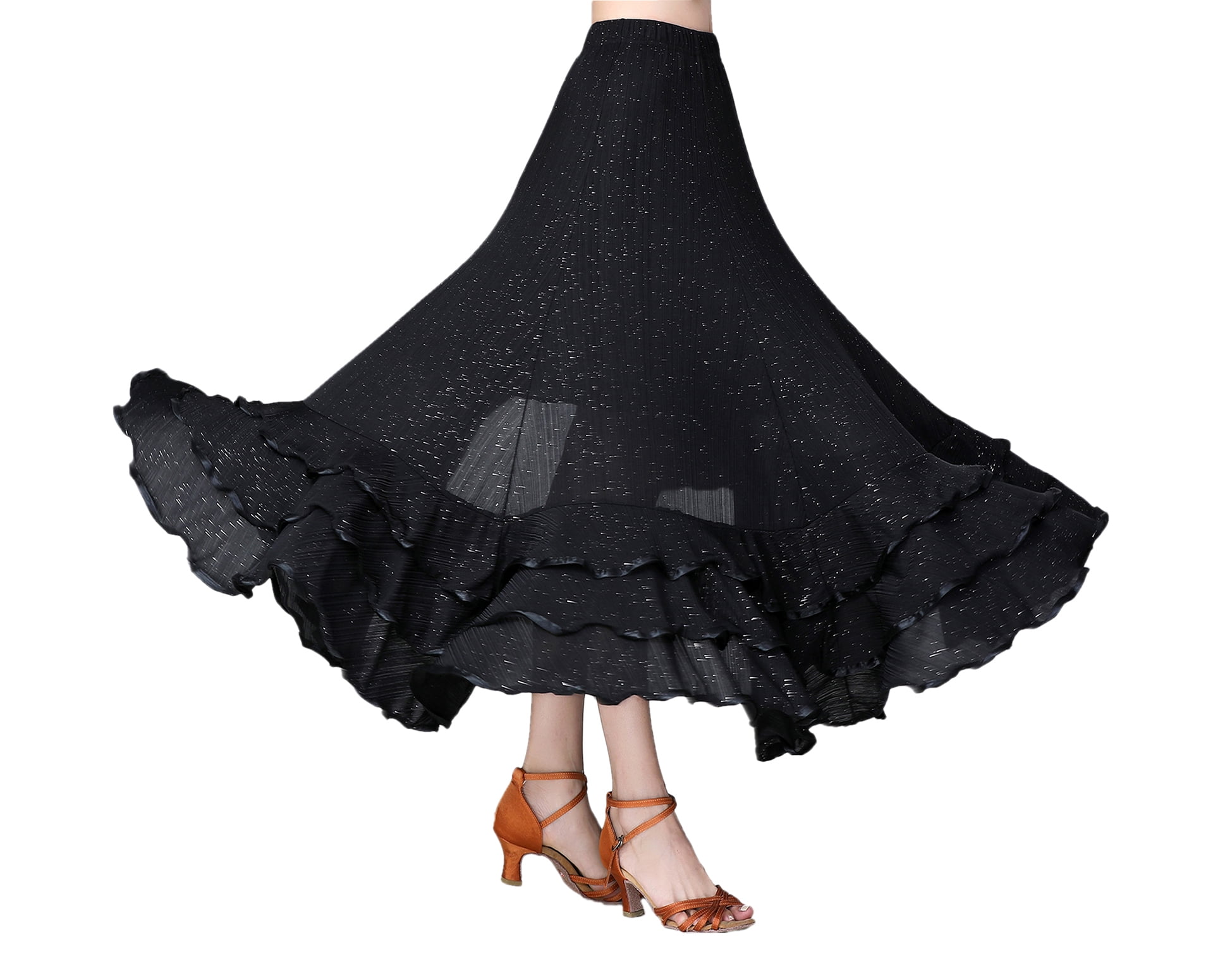 Whitewed Ruffle Sparkle Long Skirt Maxi Ballroom Latin Dance Practice ...