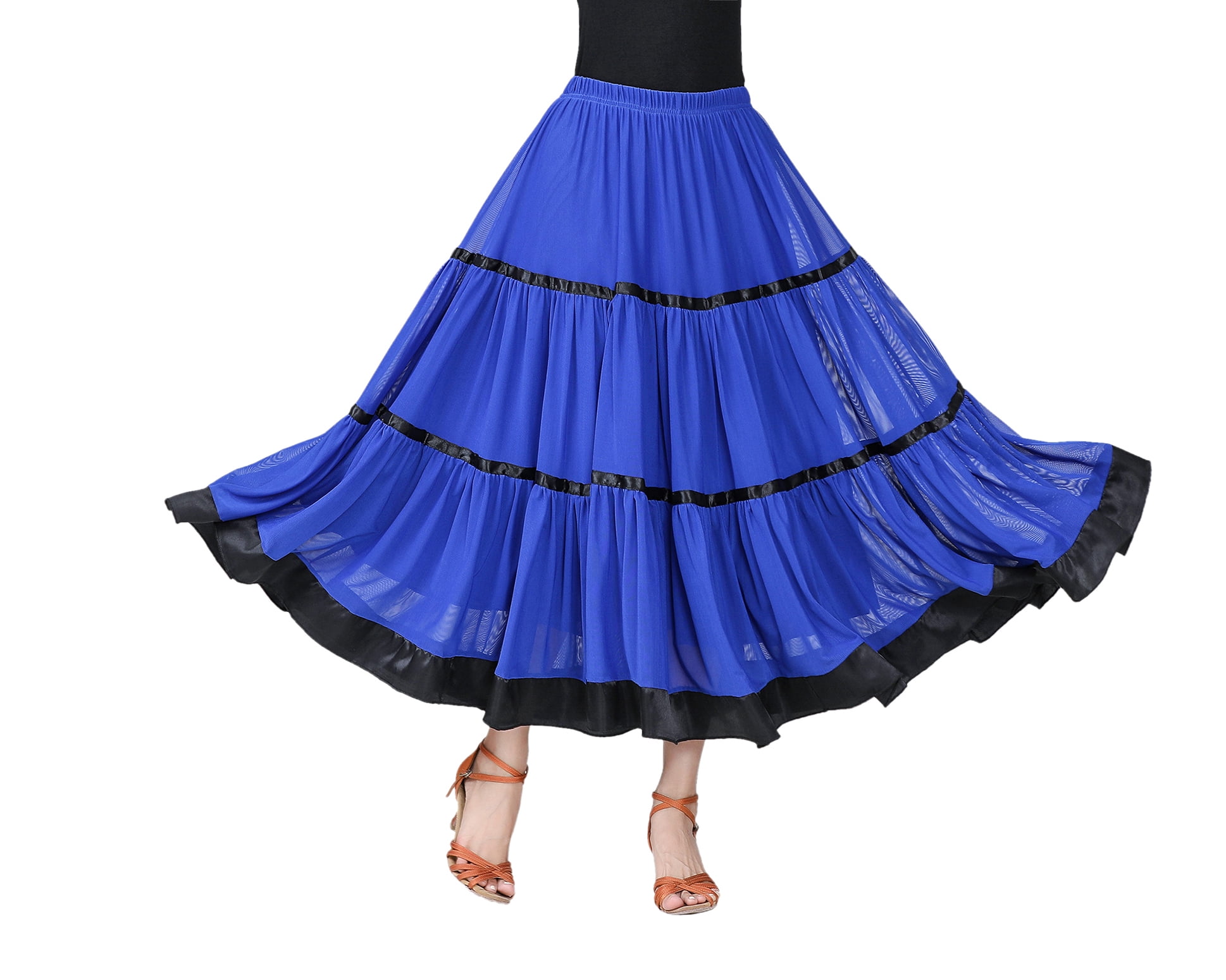 Whitewed Sash Trimmed Mesh Ballroom Skirt Latin Dance Practice ...