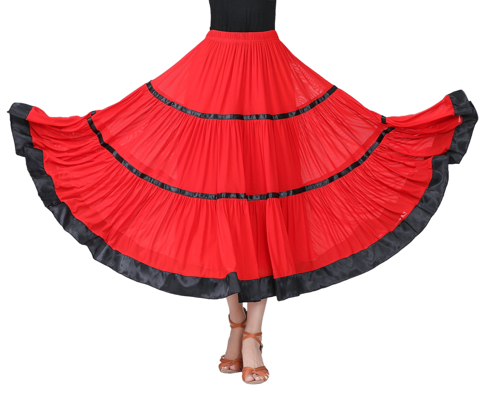 Whitewed Sash Trimmed Mesh Ballroom Skirt Latin Dance Practice ...