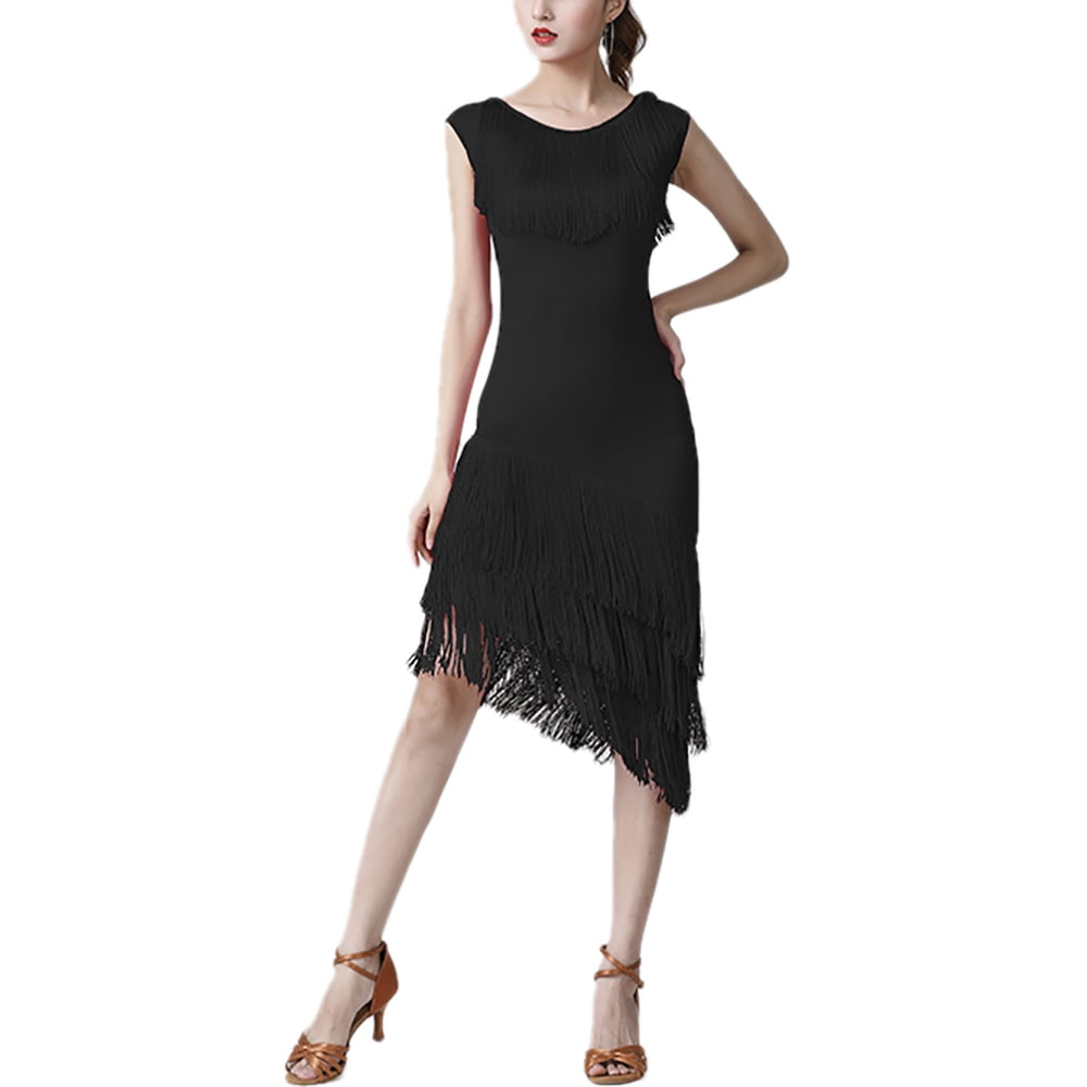 Whitewed Sleeveless Tiered Fringe Asymmetry Latin Salsa Dance Practice ...