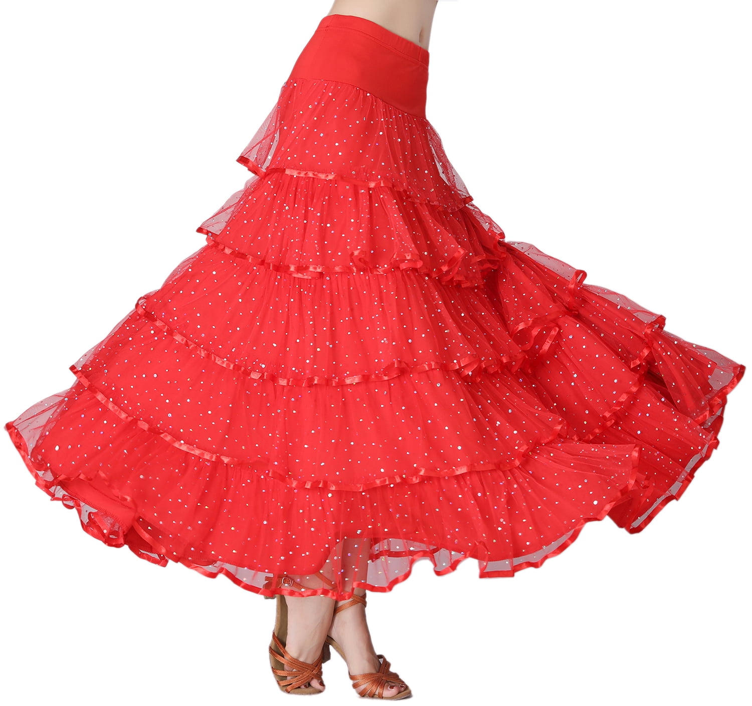 Whitewed Women's Layered Ruffle Ballroom Smooth Social Dancing Waltz ...