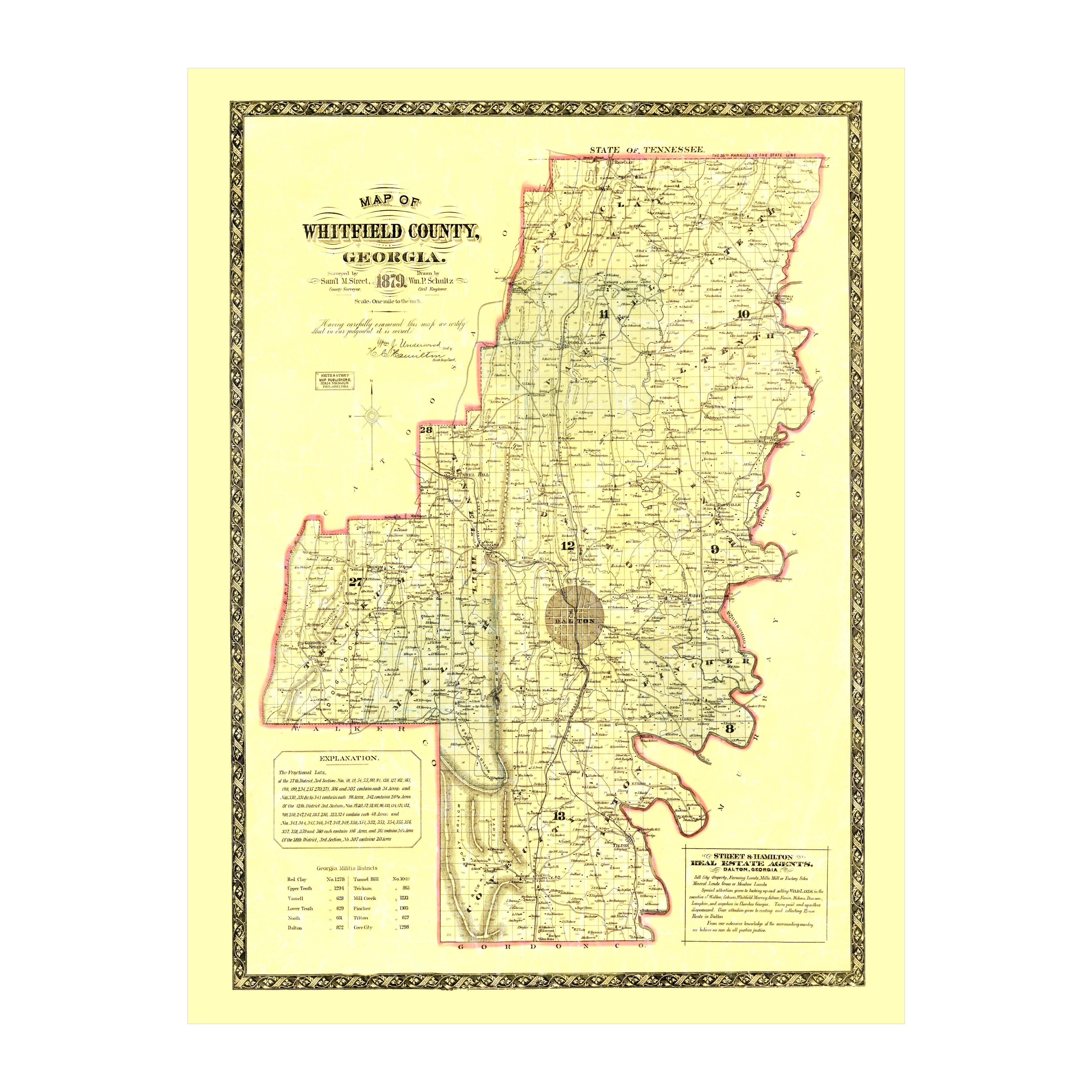 Whitfield County Georgia Art, 1879 Vintage Map of Whitfield County GA ...