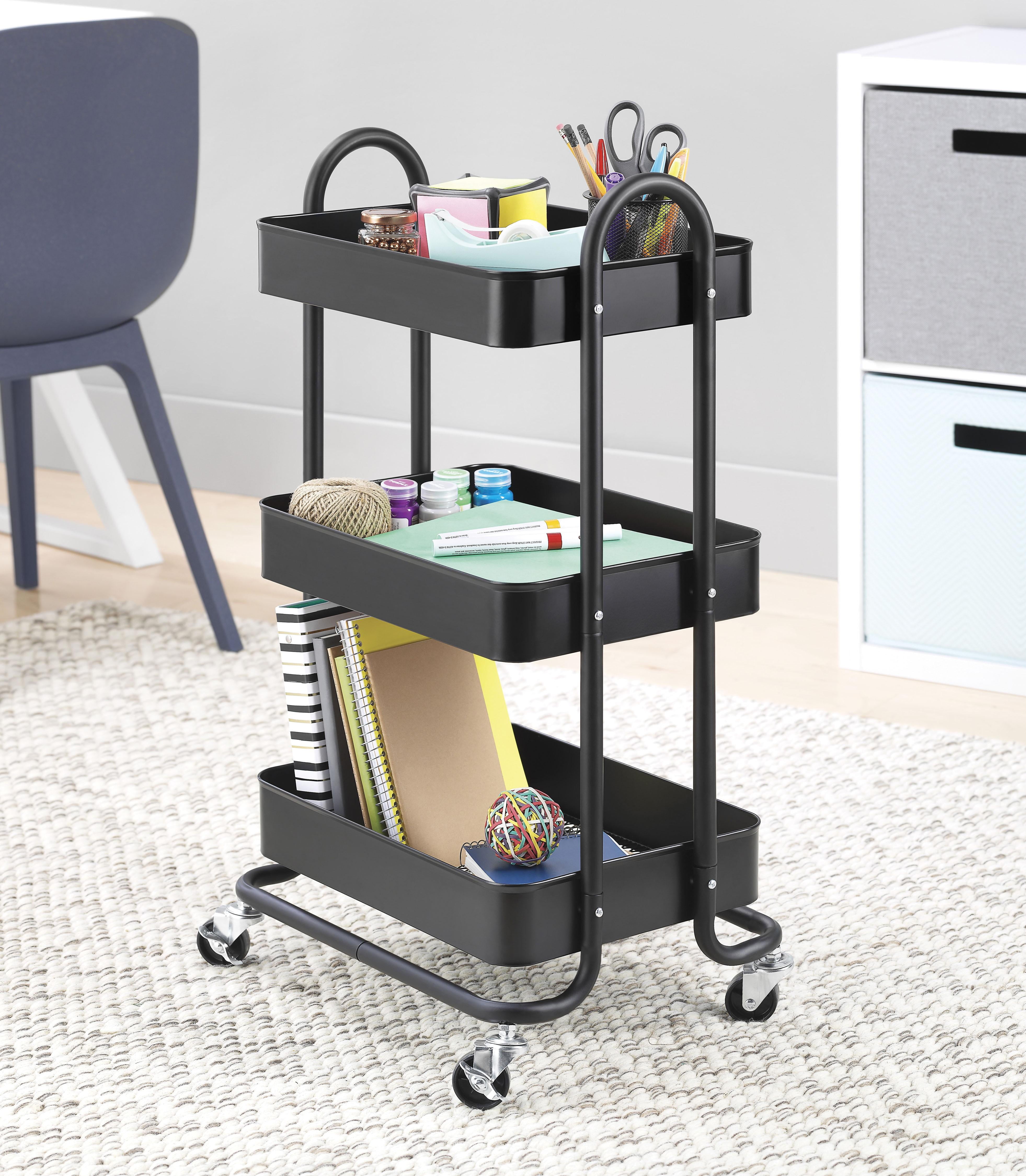 Free Shipping! Whitmor 3-Tier Rolling Metal Cart Black with Locking ...