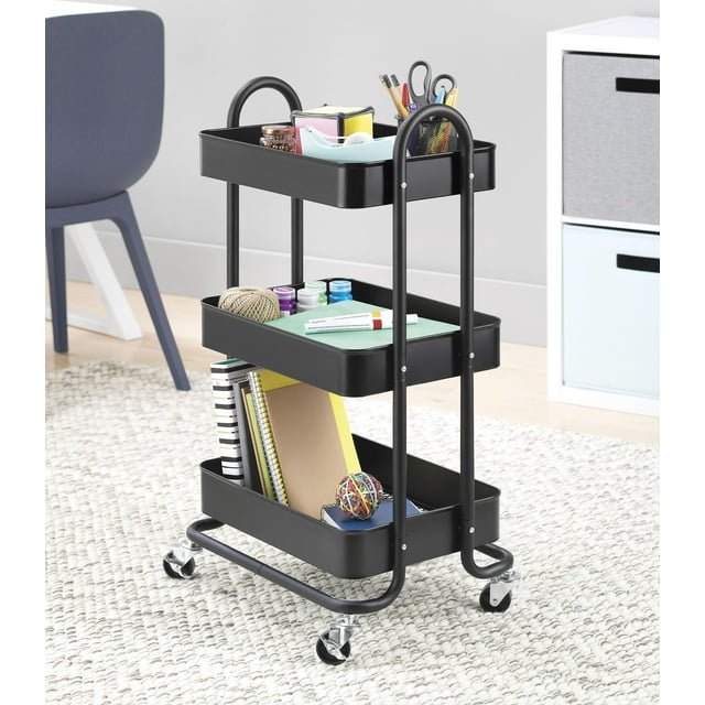 Free Shipping! Whitmor 3-Tier Rolling Metal Cart Black with Locking ...