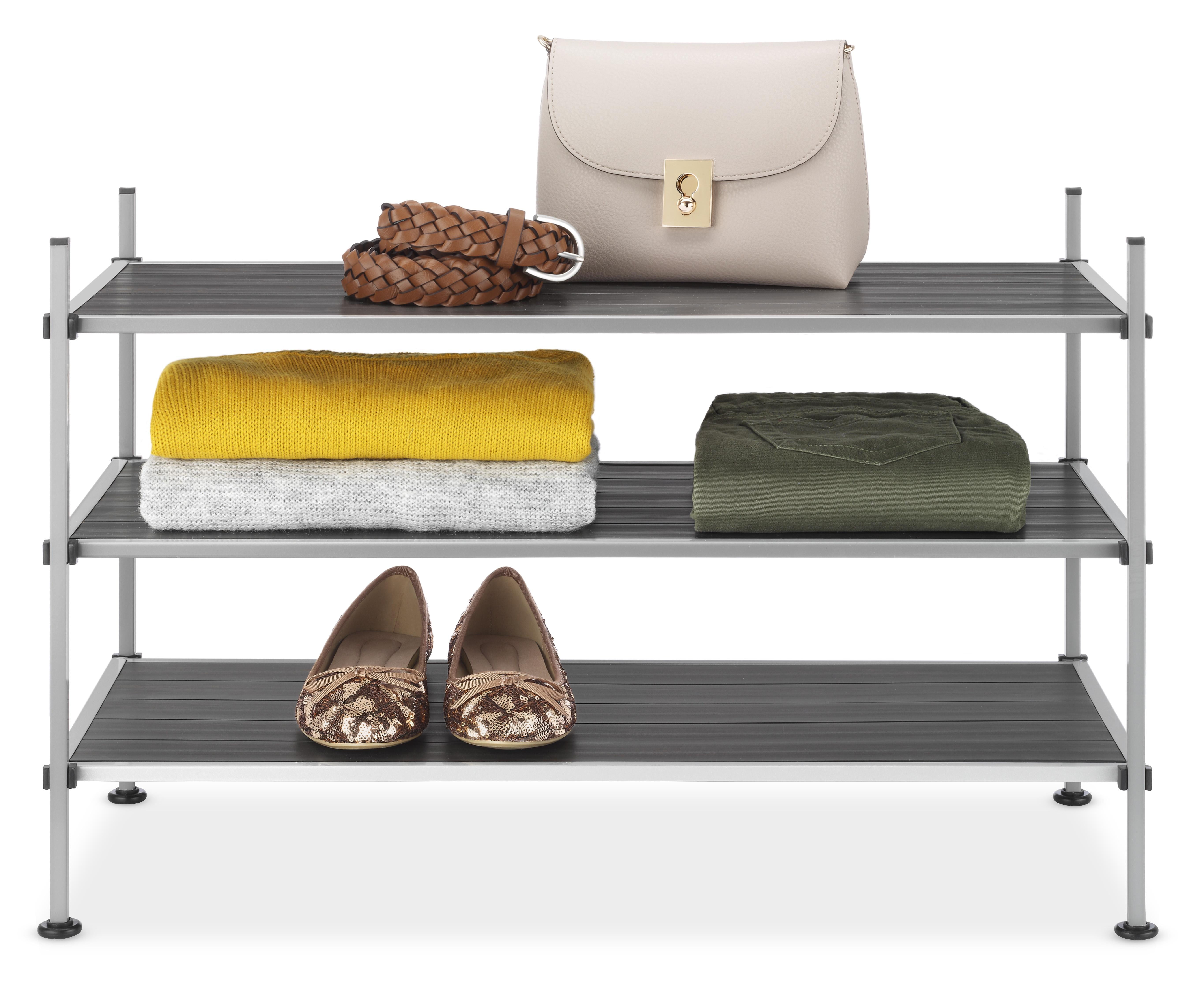 Whitmor 3-Tier Storage Shelves - Shoe Rack and Home Organizer - 12" x 25.625" x 17" - Silver ...
