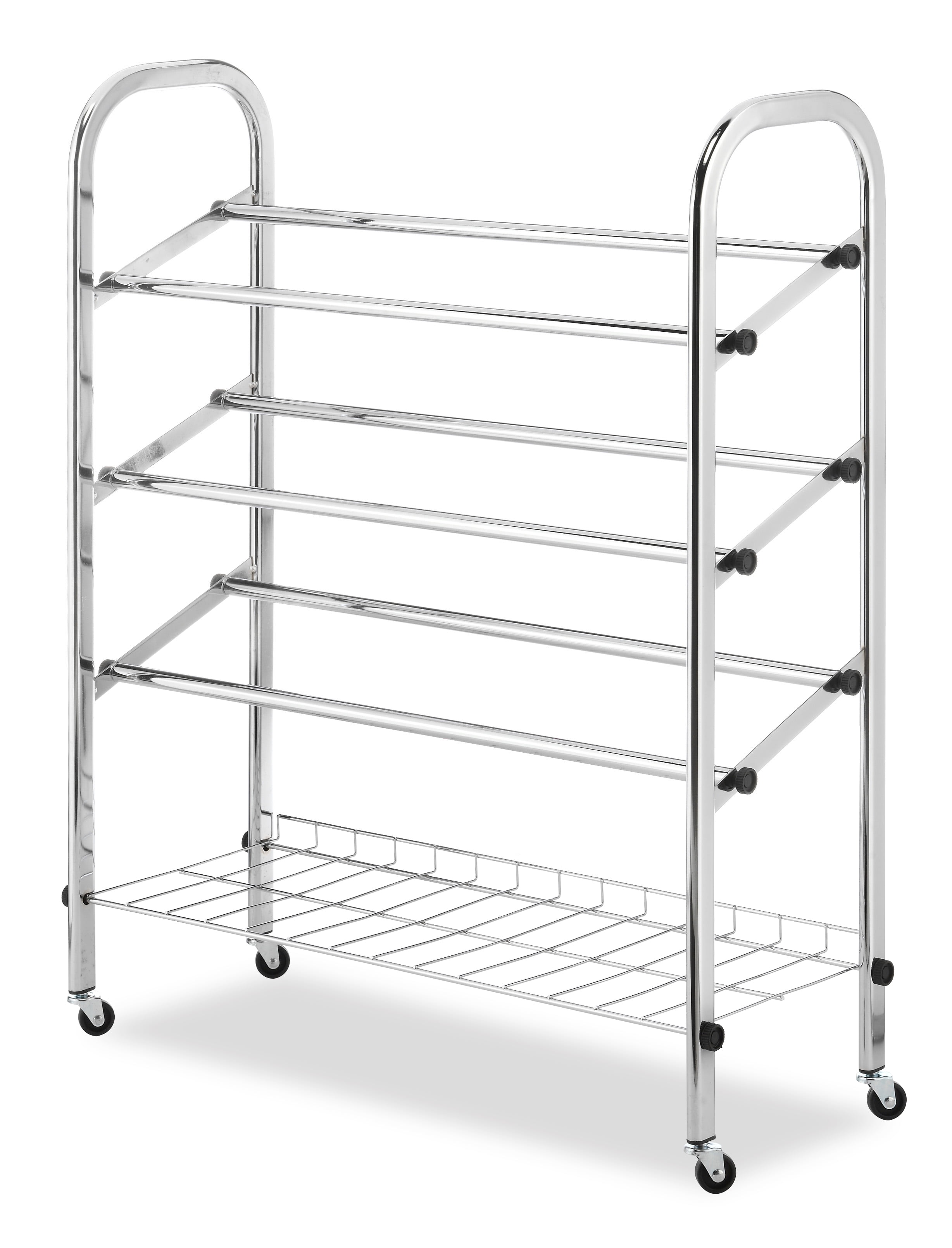 Whitmor Adjustable 4-Tier Rolling Shoe Rack - Chrome - 9.375" x 24.75 ...