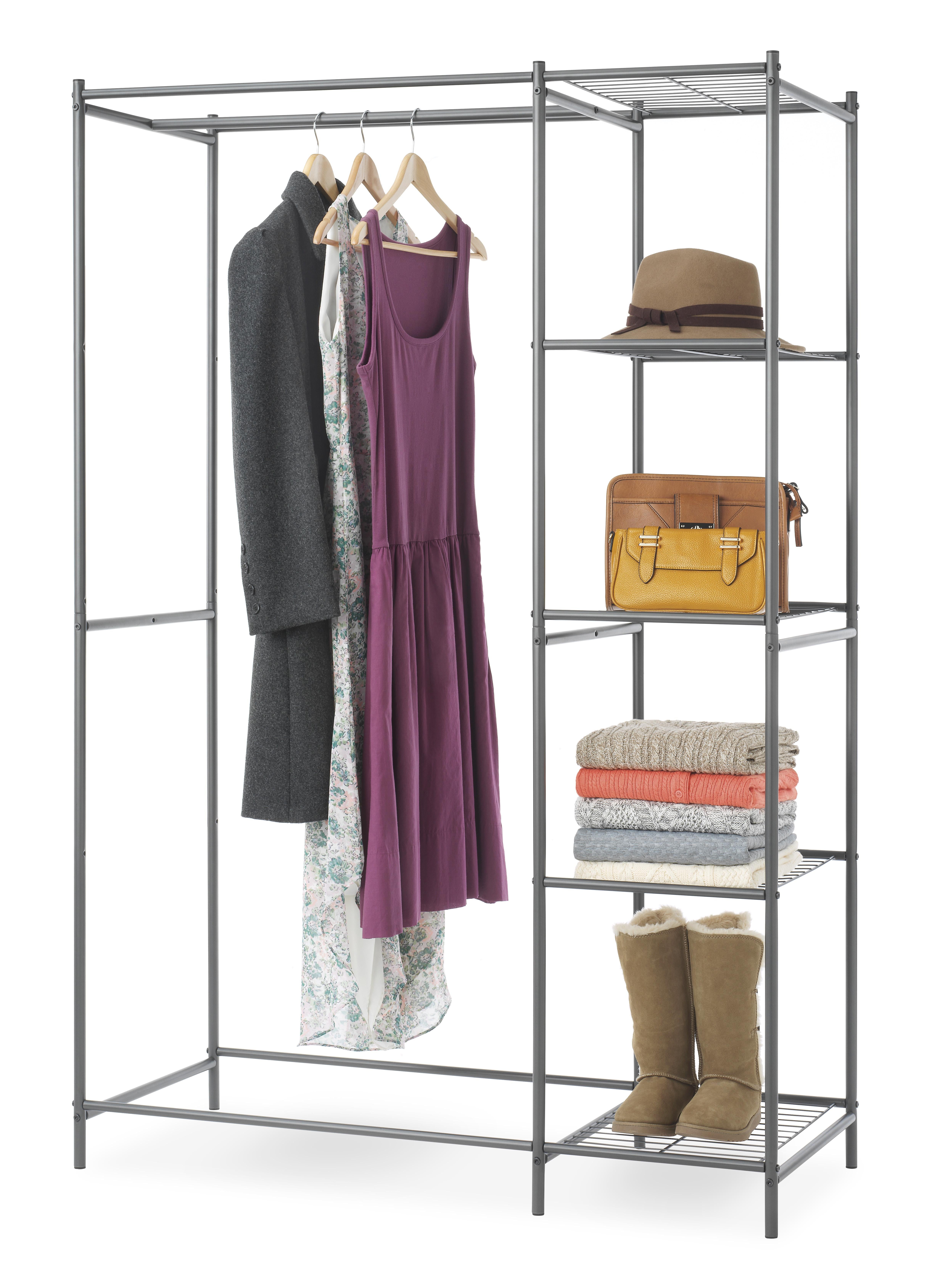 Whitmor All-Metal Double Rod Clothes Closet with Shelves - Gunmetal ...