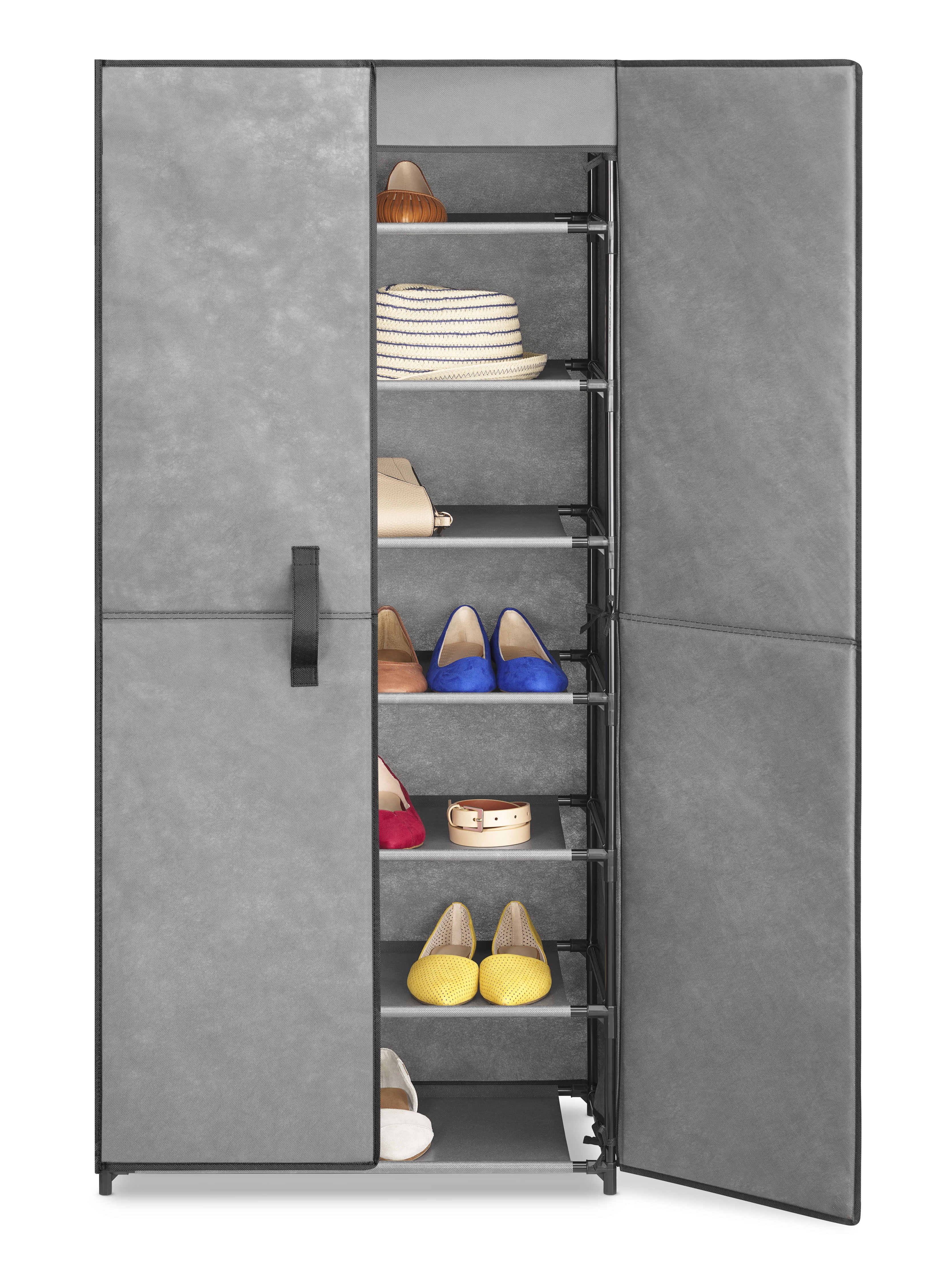 Whitmor 7-Tier Shoe Organizer with Doors, Gray - Vertical Storage, Easy ...
