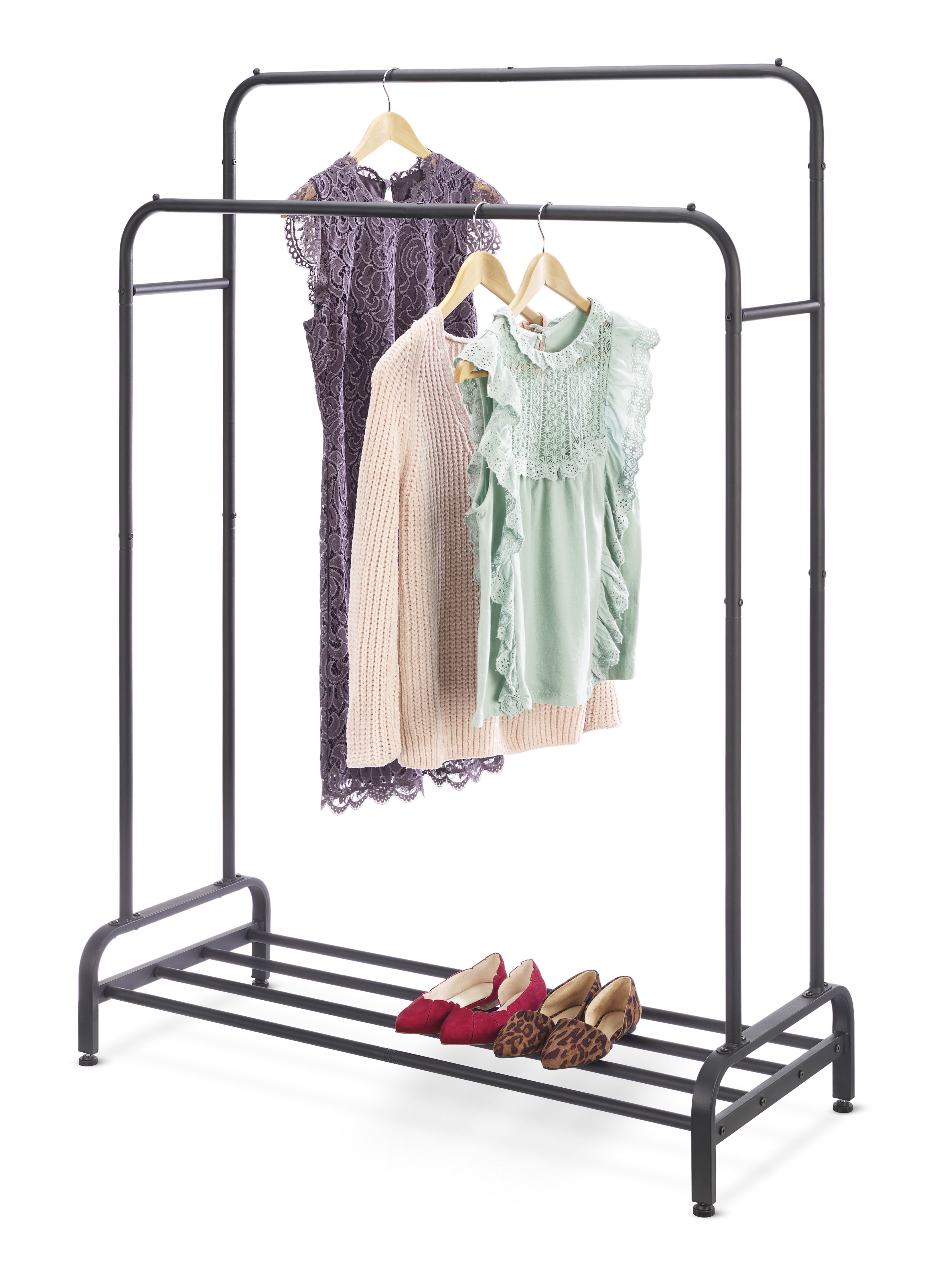 Whitmor Double Rod Garment Rack with Shelf - Matte Black - Walmart.com