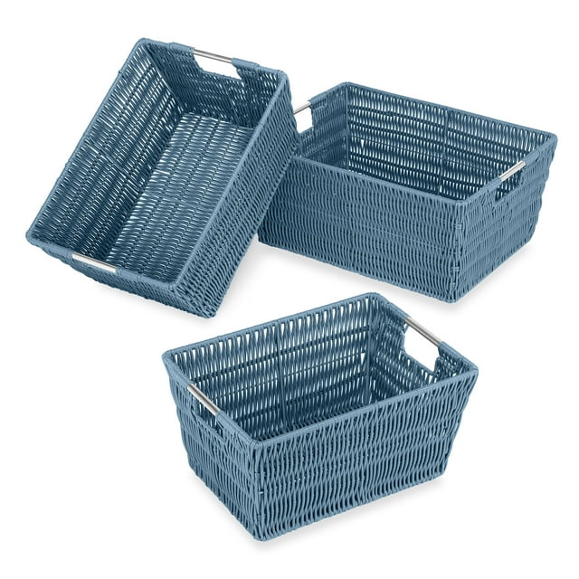 Whitmor Plastic Rattique® Storage Tote Baskets - Set of 3 - Berry Blue ...