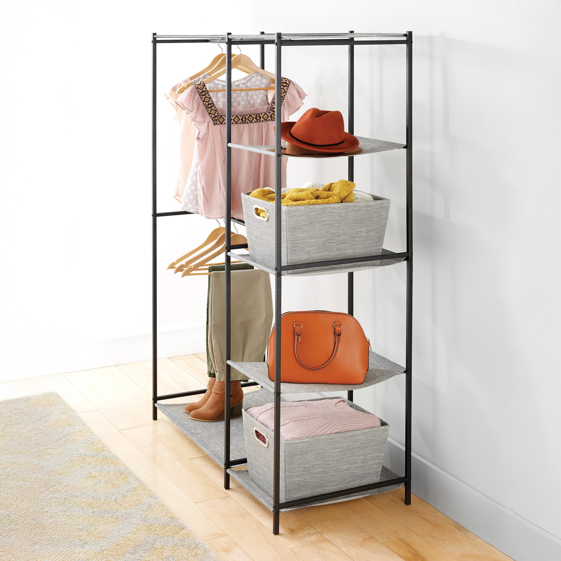 Whitmor Double Rod Closet with Shelves - Black - Walmart.com