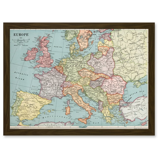 Whitney-Graham 1930 Europe Political Map Artwork Framed Wall Art Print ...