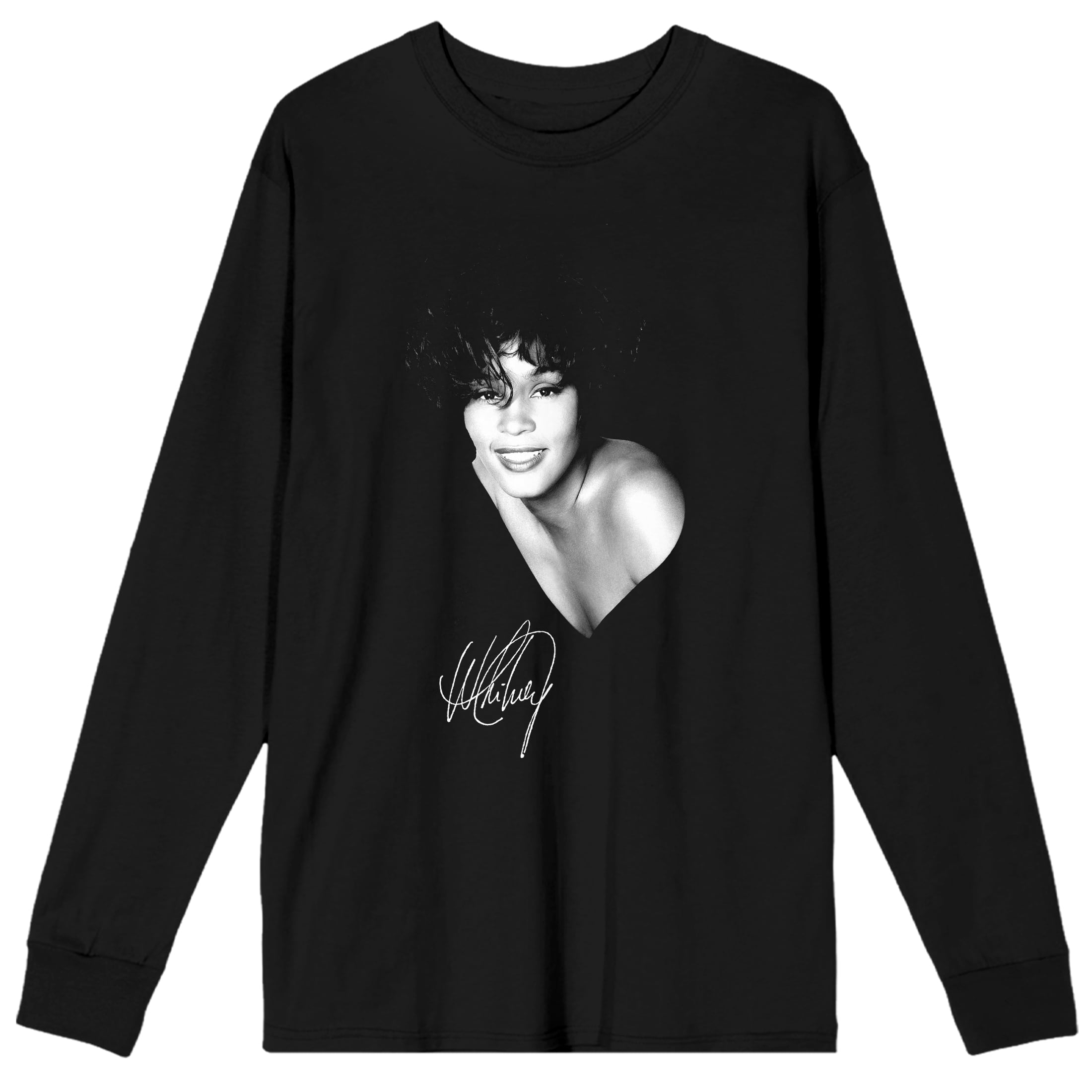 Whitney Houston Black & White Photo Cutout Crew Neck Long Sleeve Men's ...