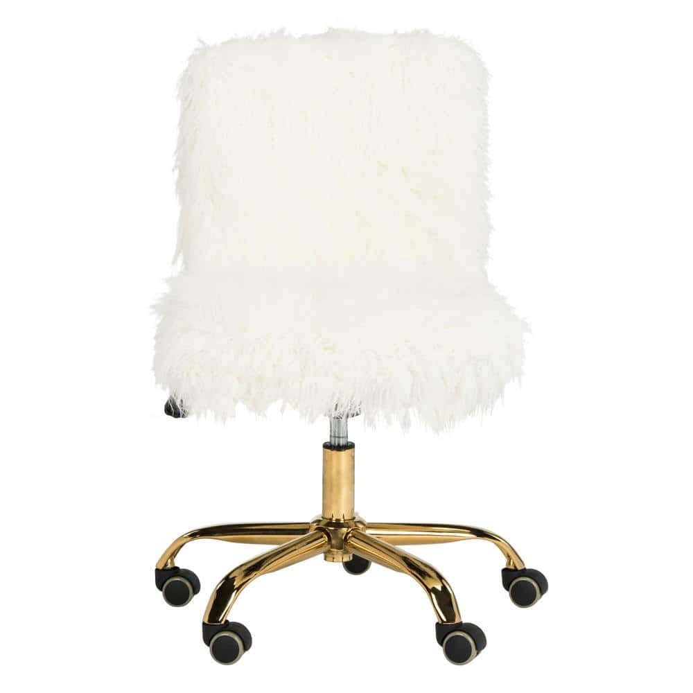 Whitney White/Gold Faux Sheepskin Swivel Office Chair - Walmart.com