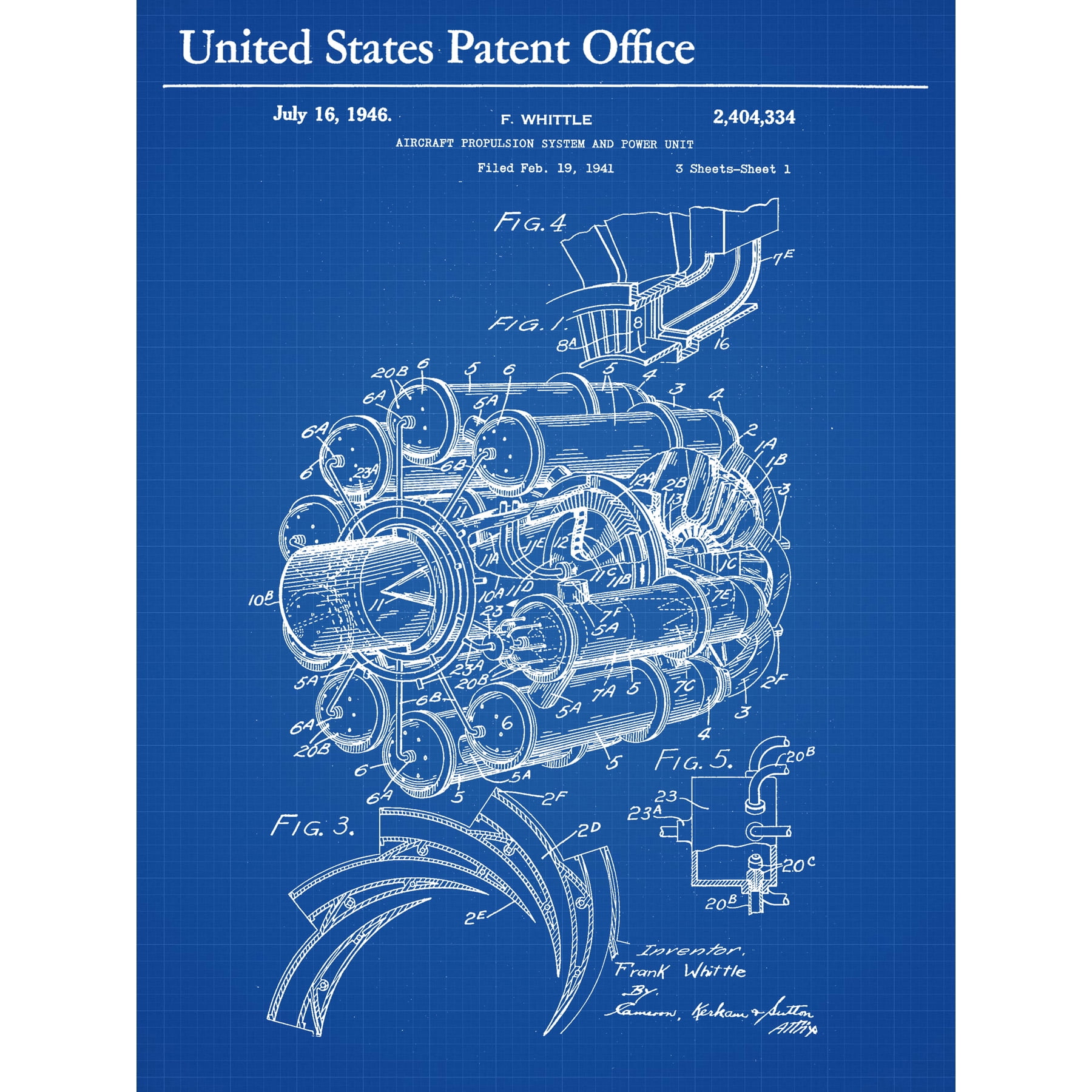 Whittle Power Jet Engine Aircraft Propulsion 1946 Patent Extra Large XL ...