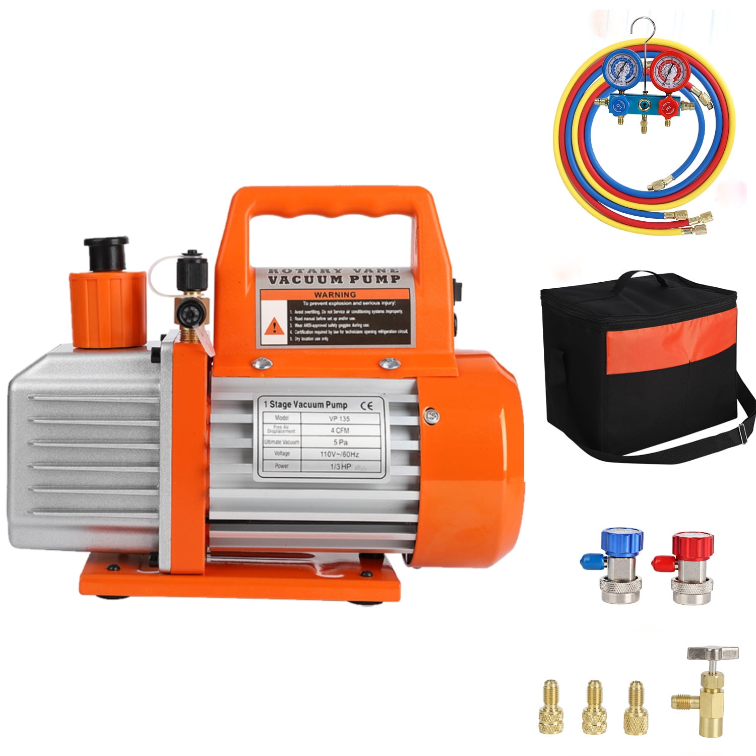 Garvee 1/4HP 3.5CFM Vacuum Pump&AC Manifold Gauge Set Kit with Leak ...