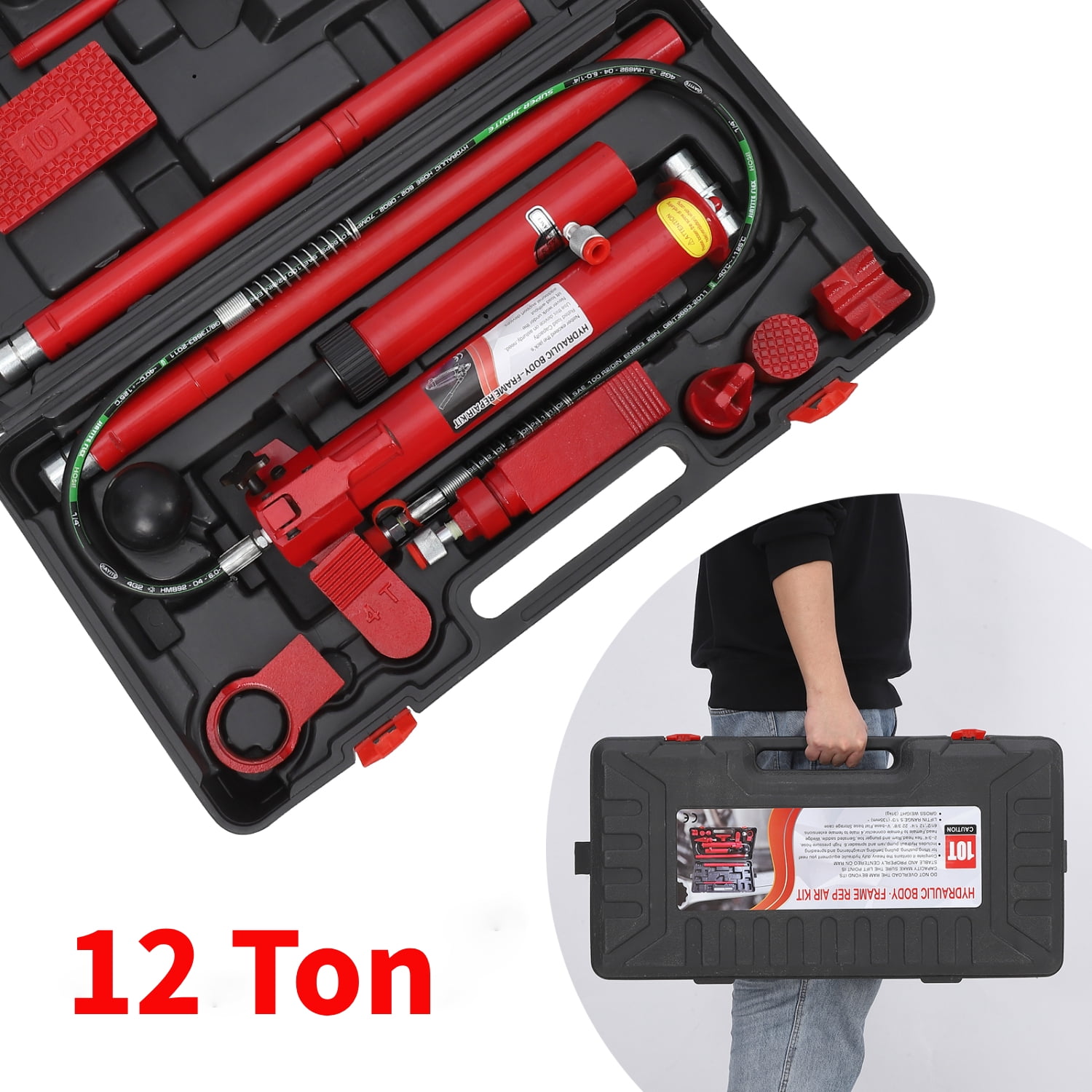 Garvee 12 Ton Hydraulic Jack,Porta Power Kit with 1.2M Oil Hose ...